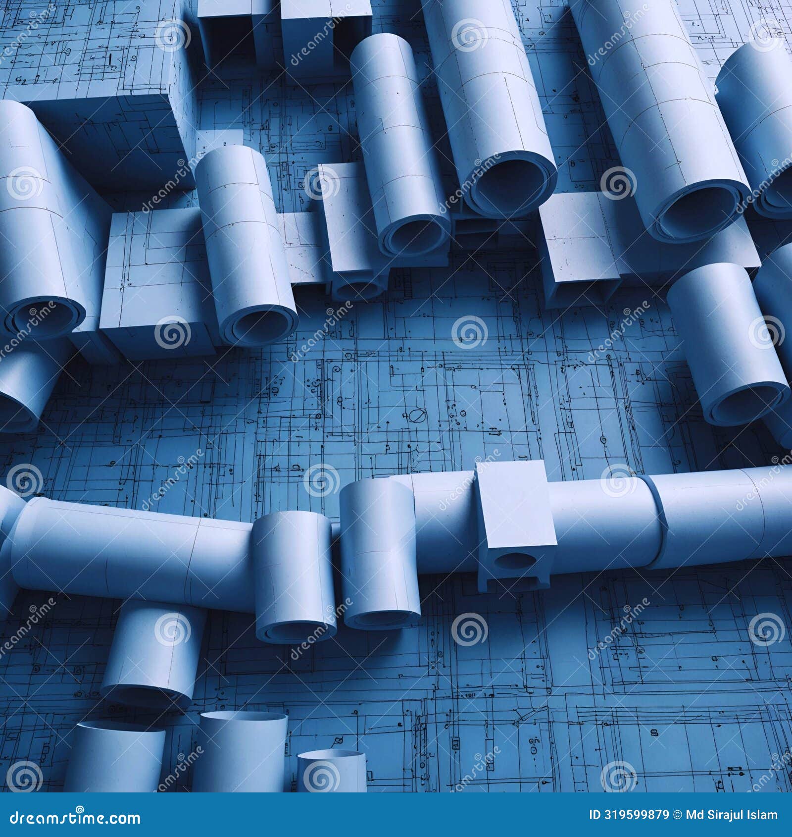 Abstract Blue Architecture Plans Background from Above, Building ...
