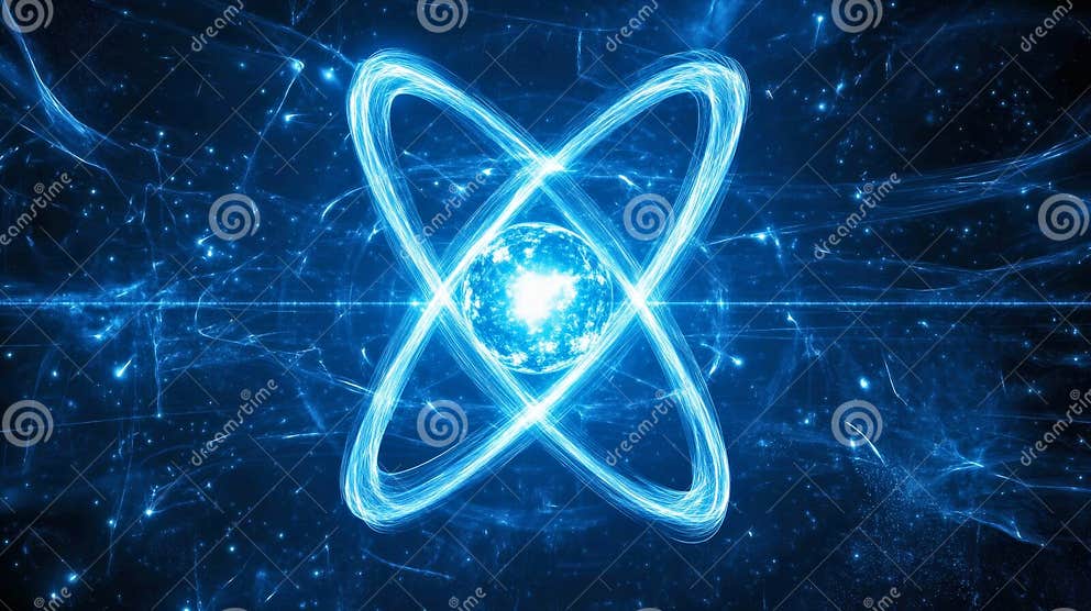 Abstract Blue Atomic Structure with Energy Loops. Atomic Particles and ...