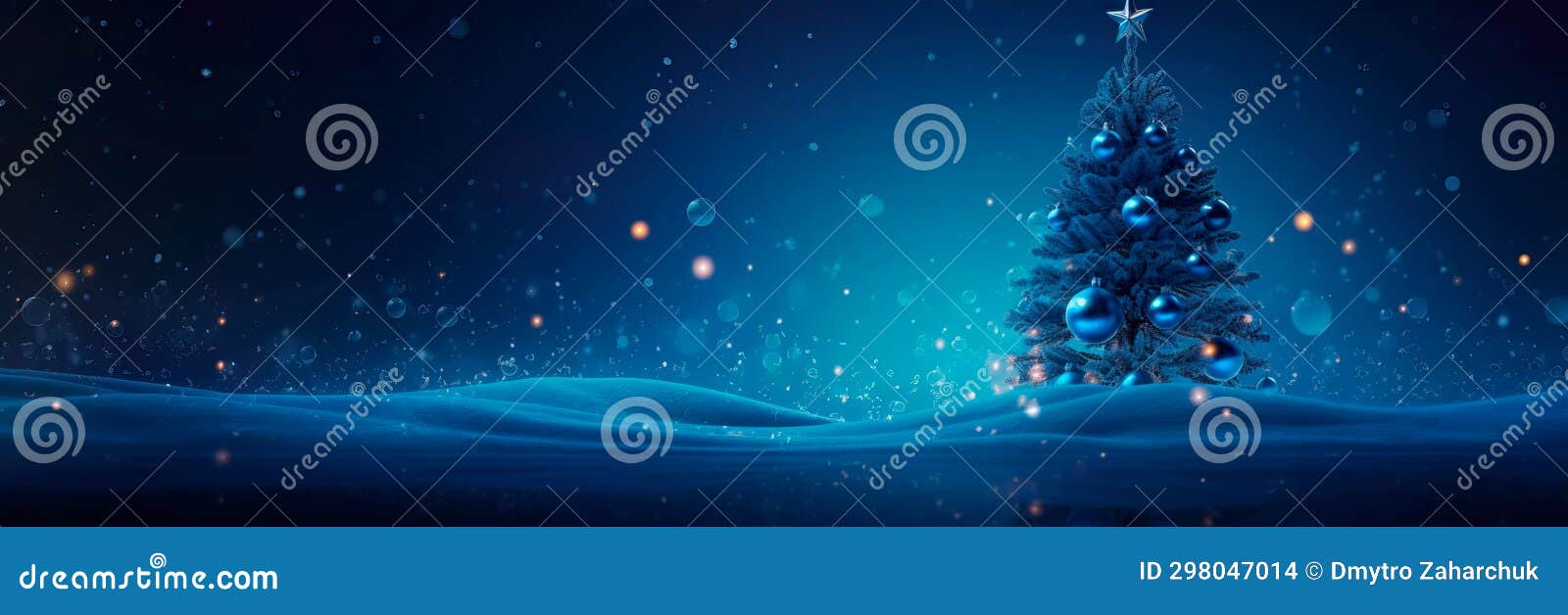 Abstract Blue Background with Christmas Tree and Decorations Stock ...