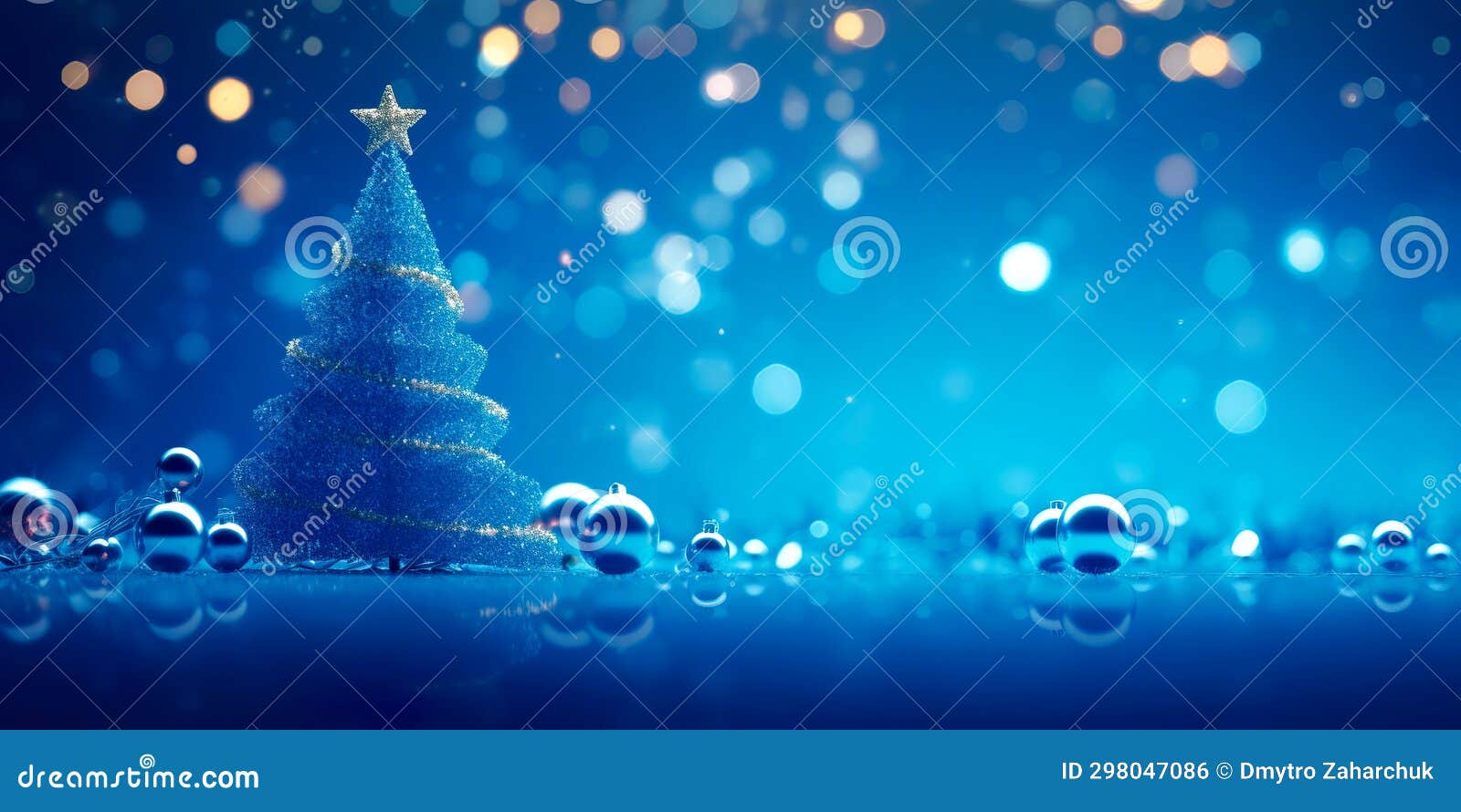 Abstract Blue Background with Christmas Tree and Decorations Stock ...