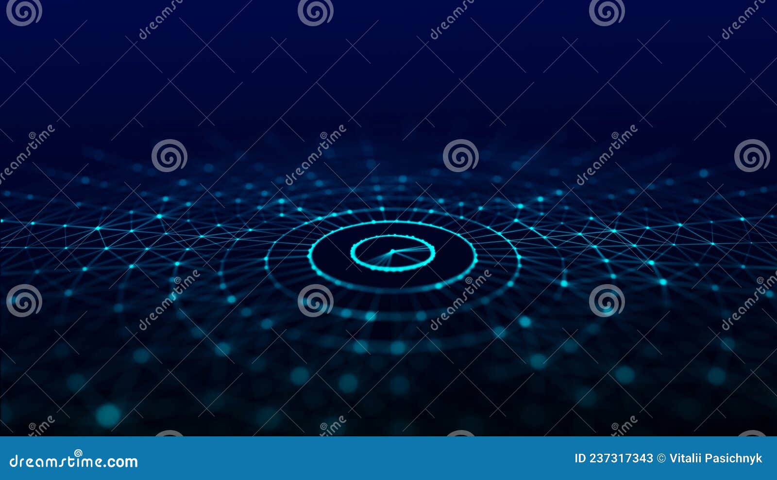 Abstract Blue Background of Circular Flow of Particles. Digital ...