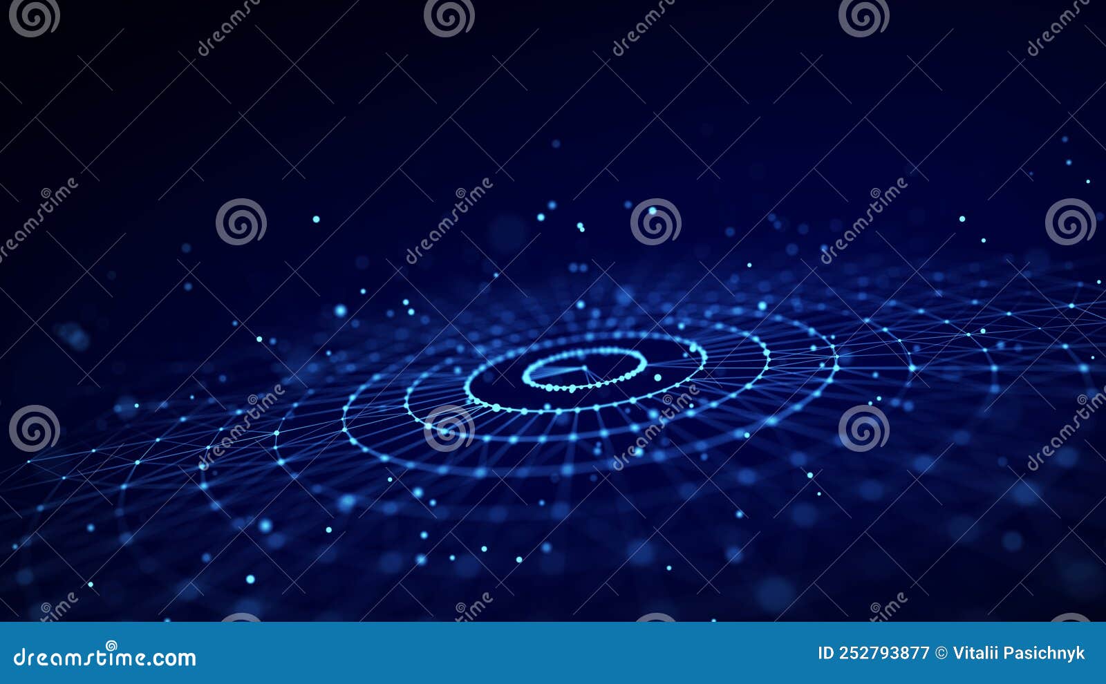 Abstract Blue Background of Circular Flow of Particles. Digital ...