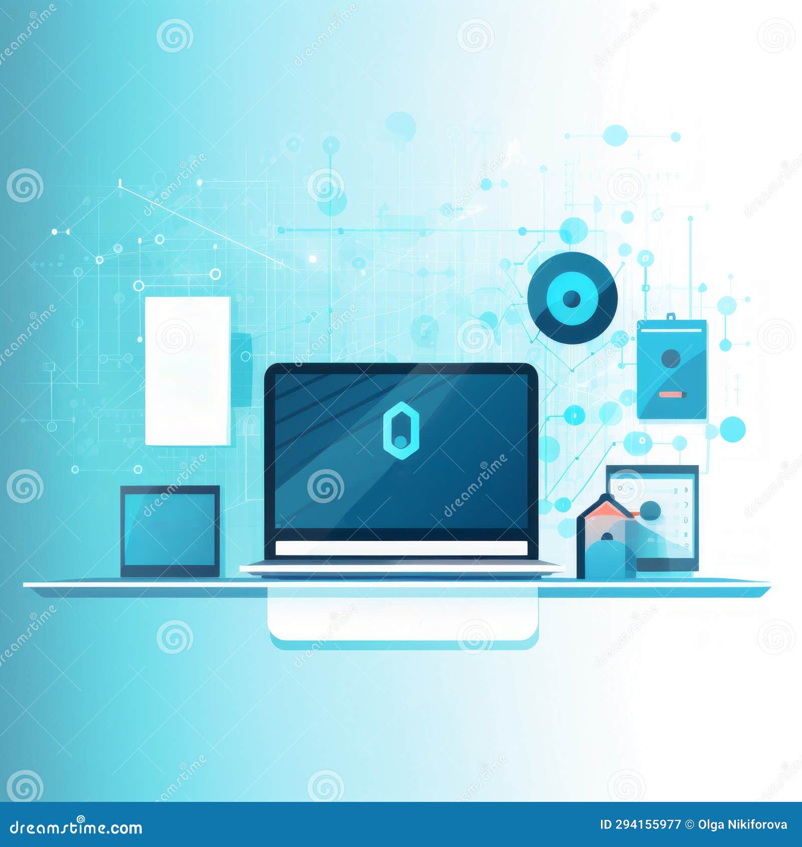 Abstract Blue Background. Computer Data Protection and Information ...