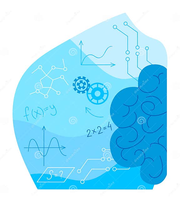 Abstract Blue Background Featuring Brain, Mathematical Equations ...