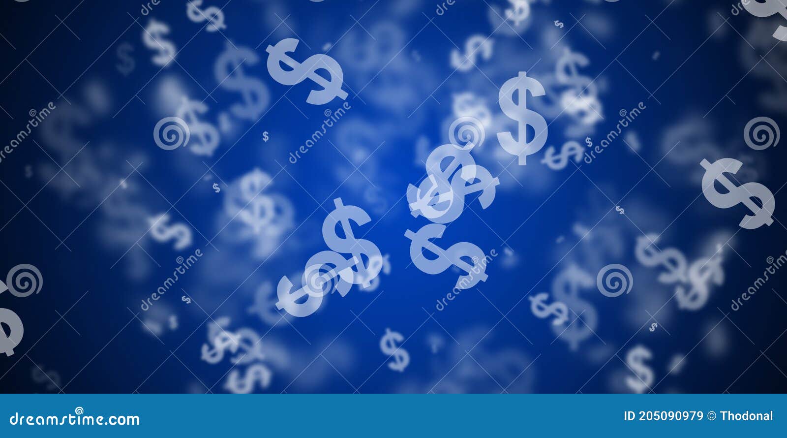 Abstract Blue Background with Flying Dollars Stock Illustration ...
