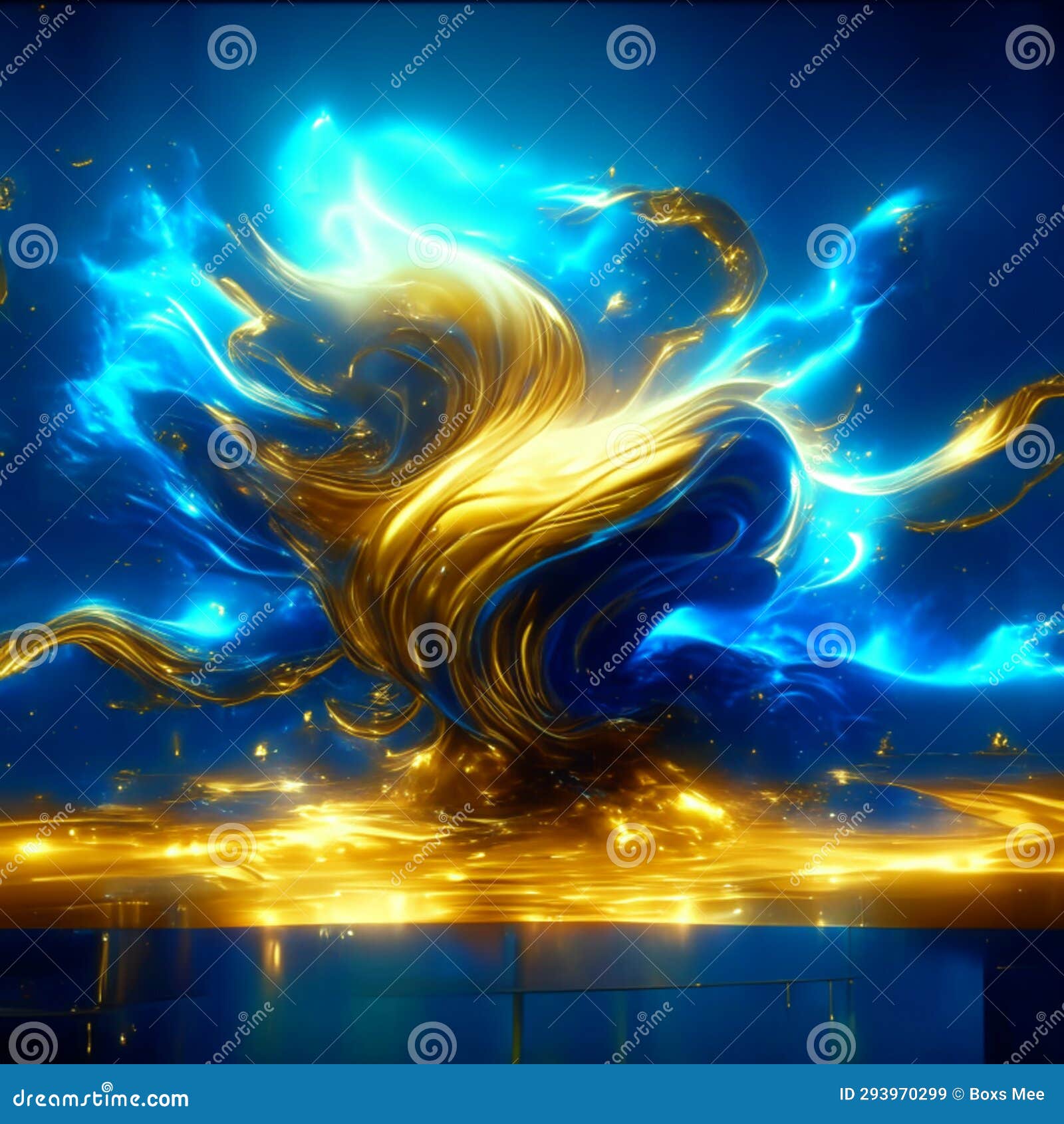 Abstract Blue Background with a Glowing Fire and Waves. 3d Rendering AI ...