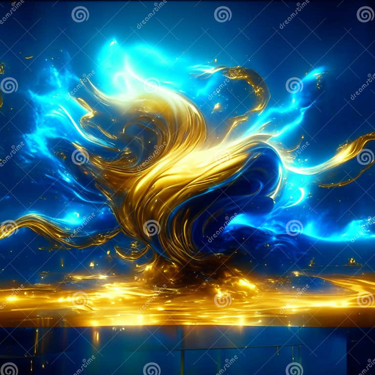 Abstract Blue Background with a Glowing Fire and Waves. 3d Rendering AI ...