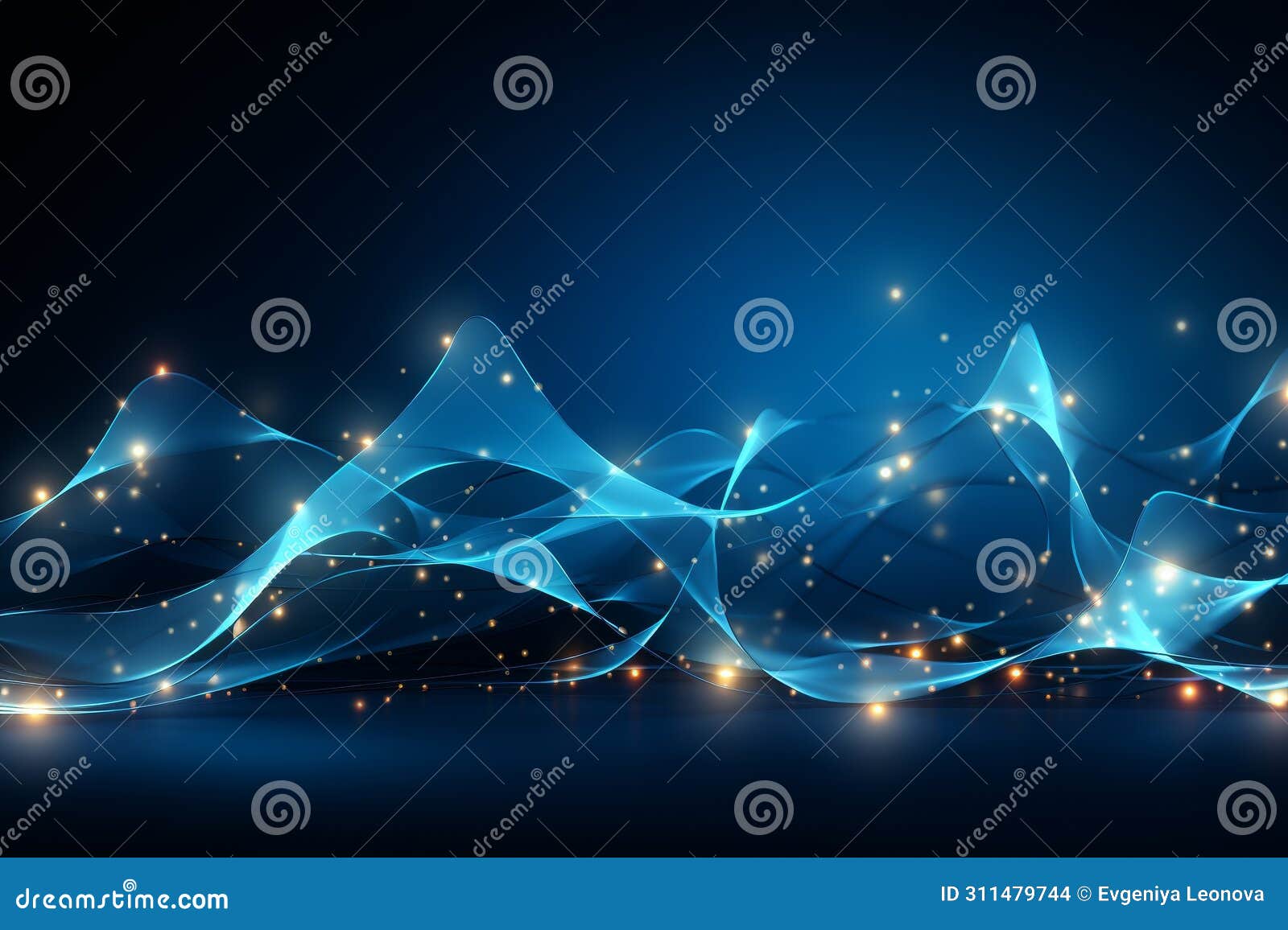 Abstract Blue Background with Interwoven Colored Dots and Lines, Wave ...