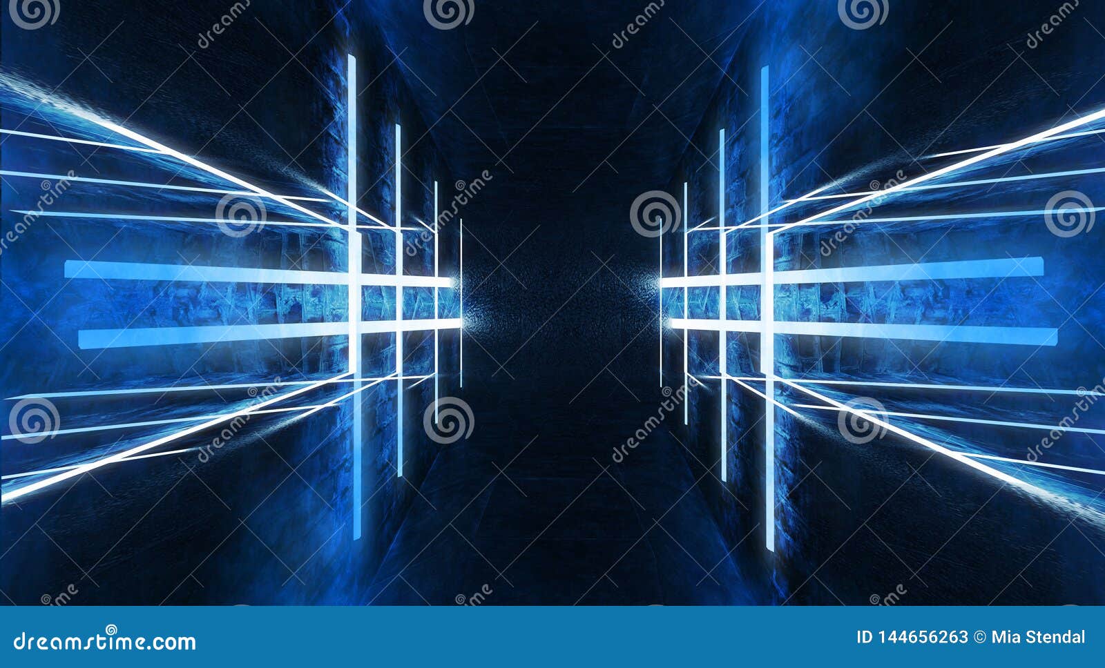 Abstract Blue Background with Lines and Rays of Blue Neon Light ...
