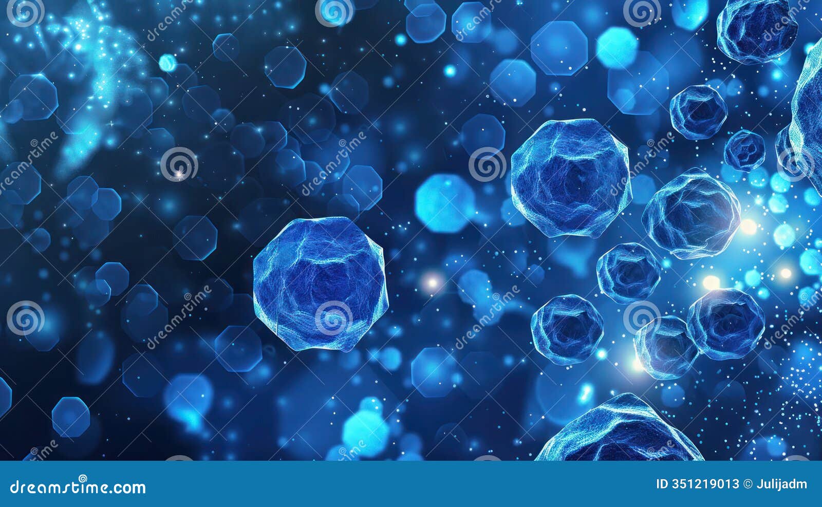 Abstract Blue Background With Microscopic Cells And Hexagon Geometric ...