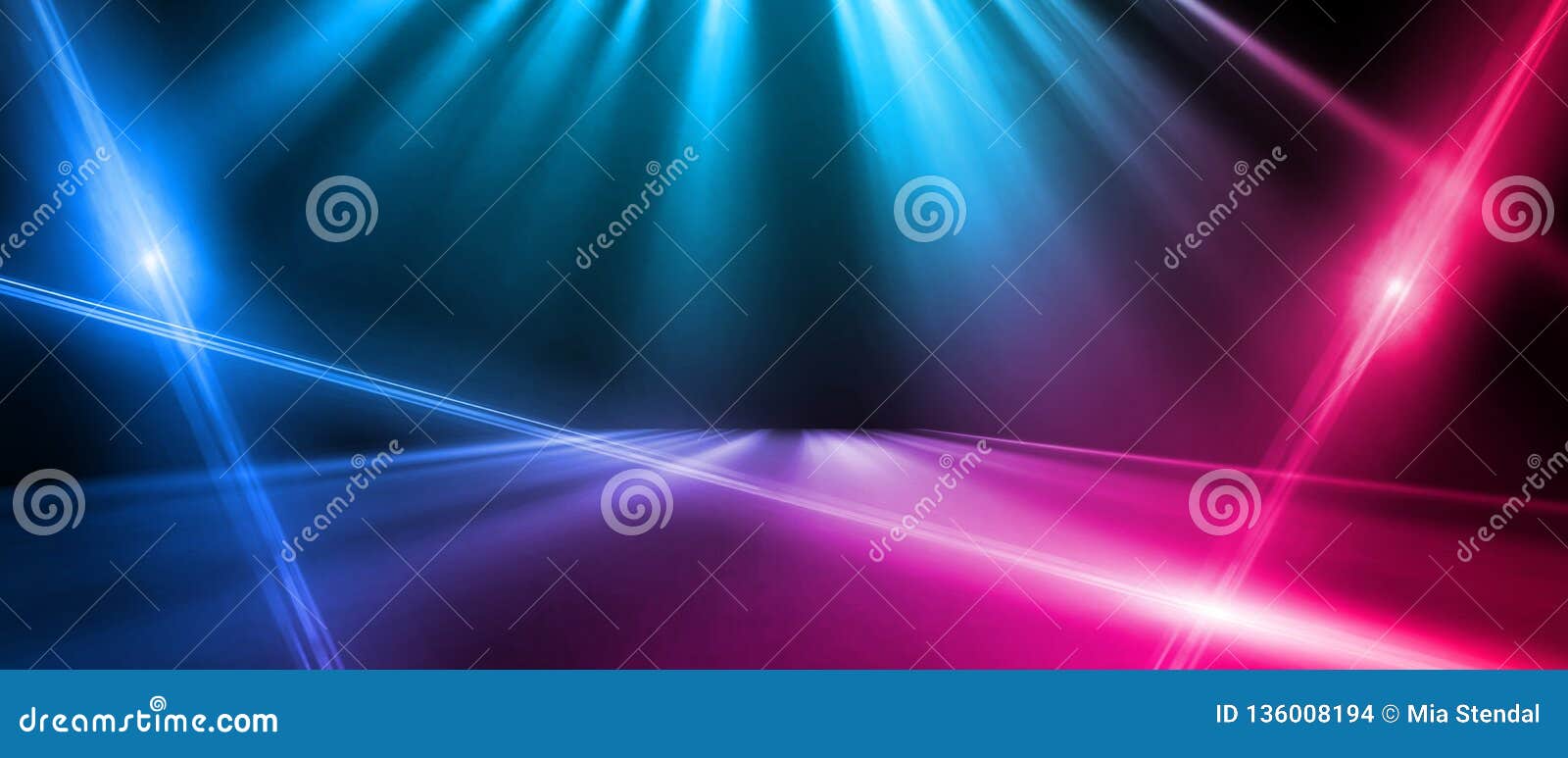 Abstract Blue Background with Neon Rays, Flashes of Light, Faces, Lines ...