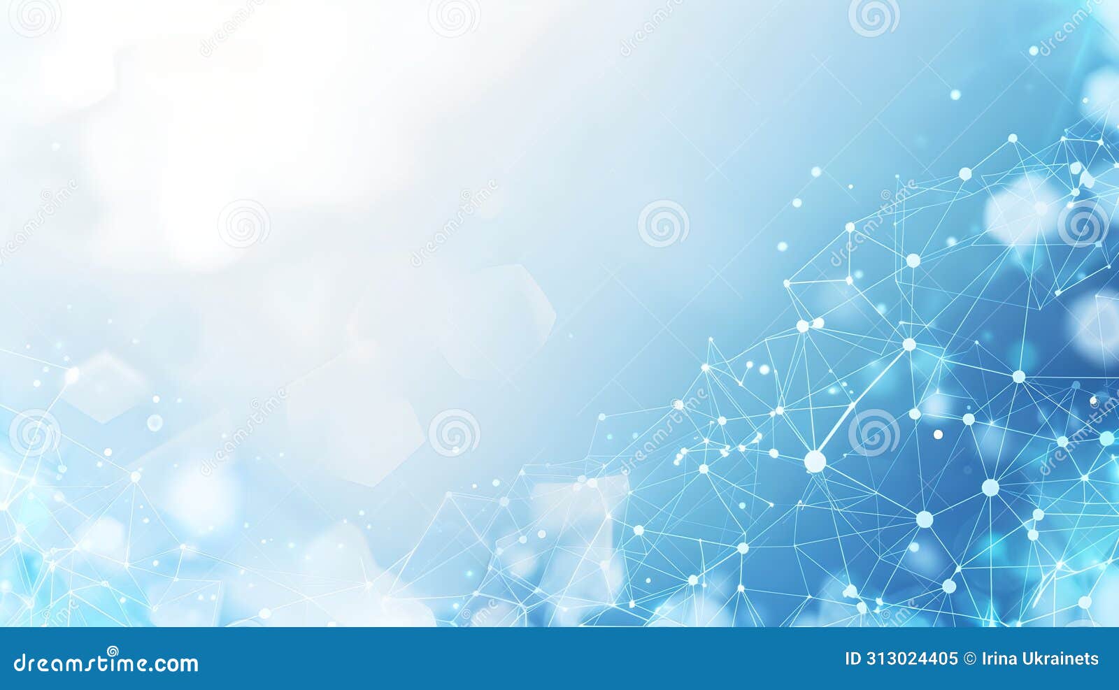 Abstract Blue Background with Network Connections. Light Bokeh, Digital ...