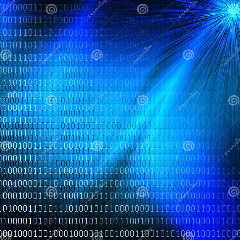 Abstract Blue Background with Rays and Binary Digi Stock Illustration ...