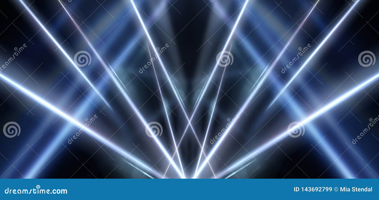 Abstract Blue Background with Rays of Neon Light, Spotlight, Reflection ...