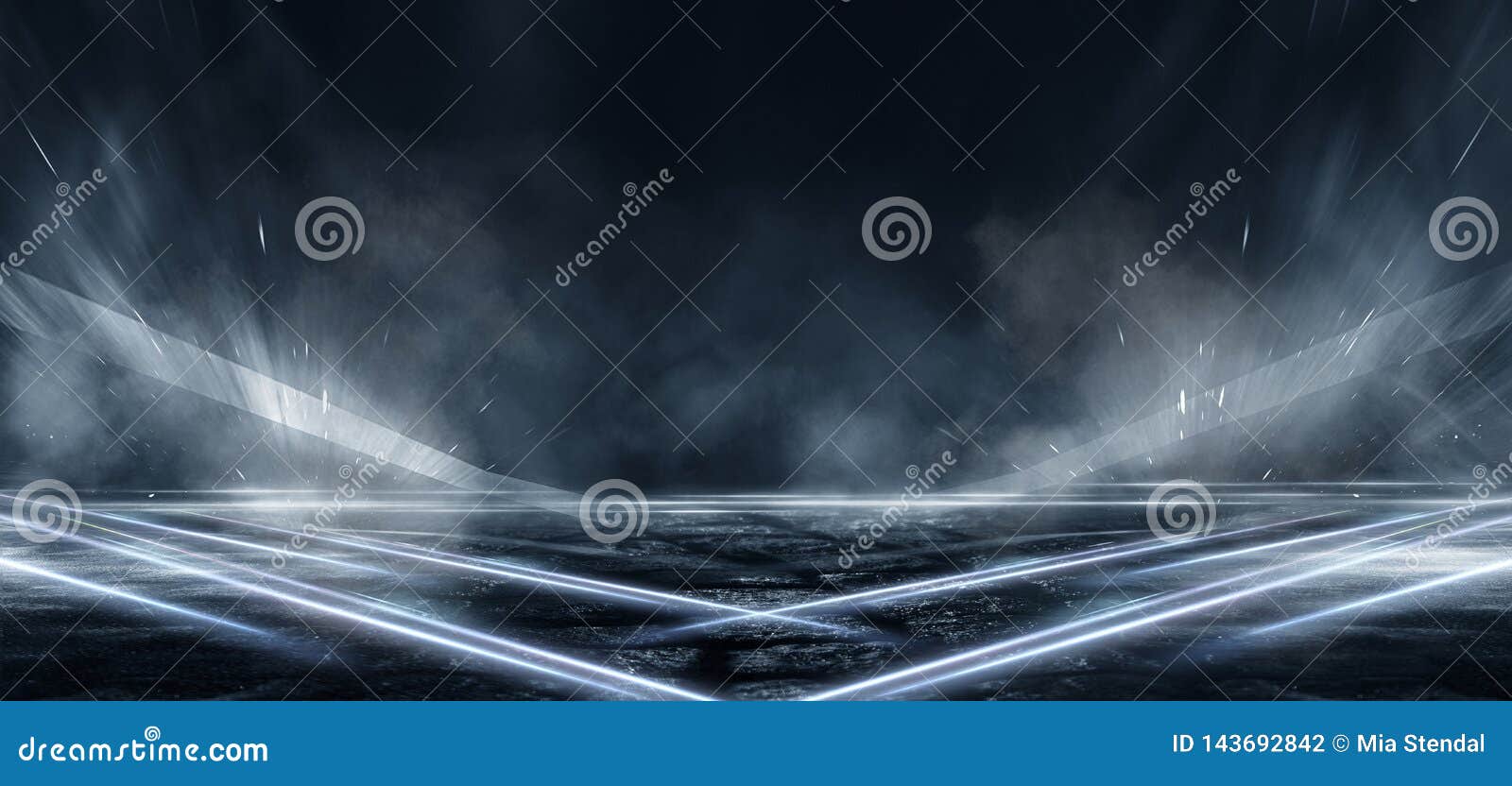 Abstract Blue Background with Rays of Neon Light, Spotlight, Reflection ...
