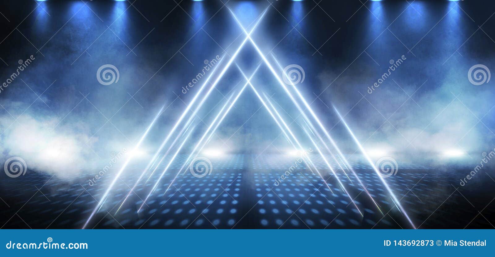 Abstract Blue Background with Rays of Neon Light, Spotlight, Reflection ...