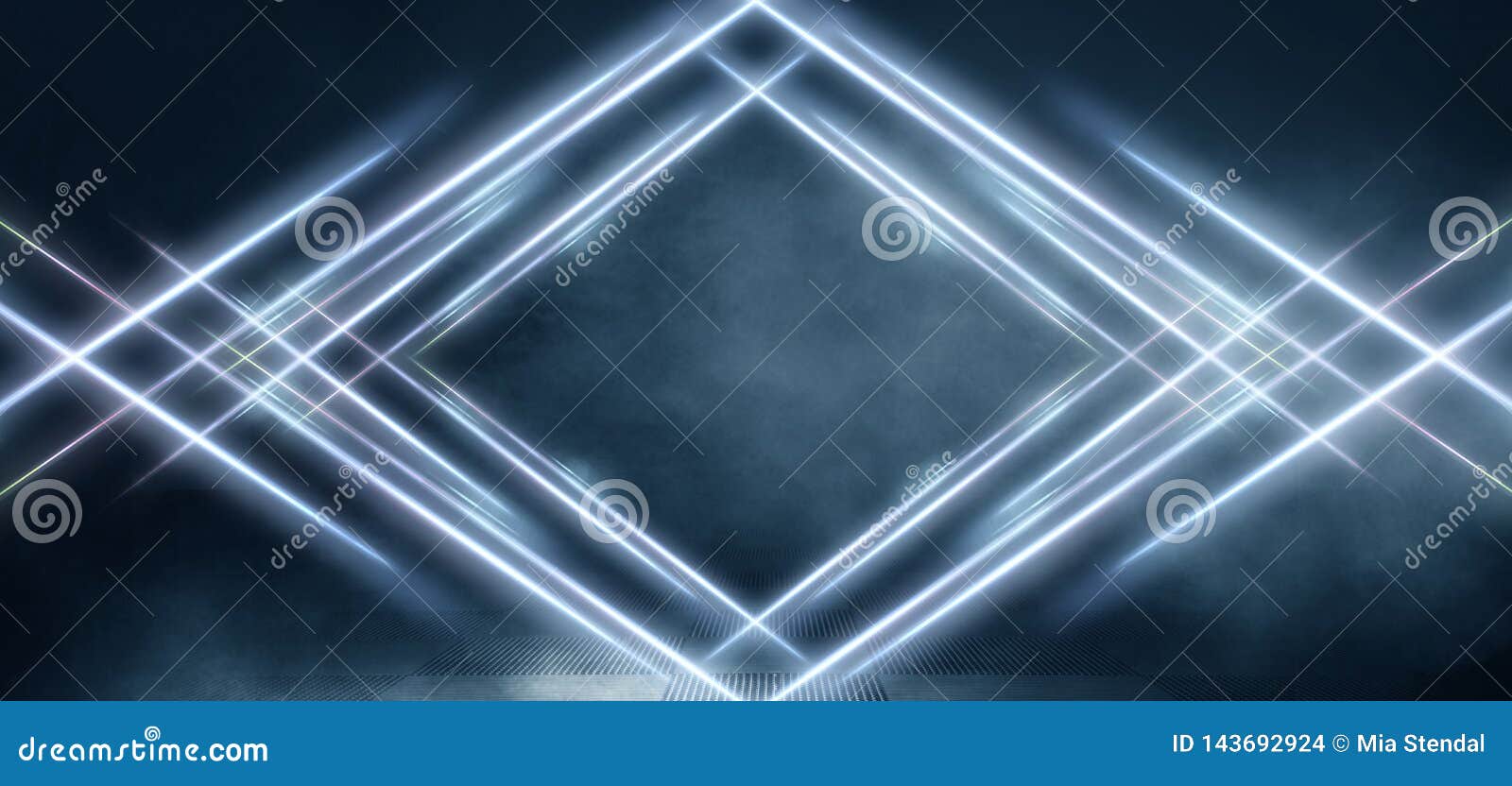 Abstract Blue Background with Rays of Neon Light, Spotlight, Reflection ...