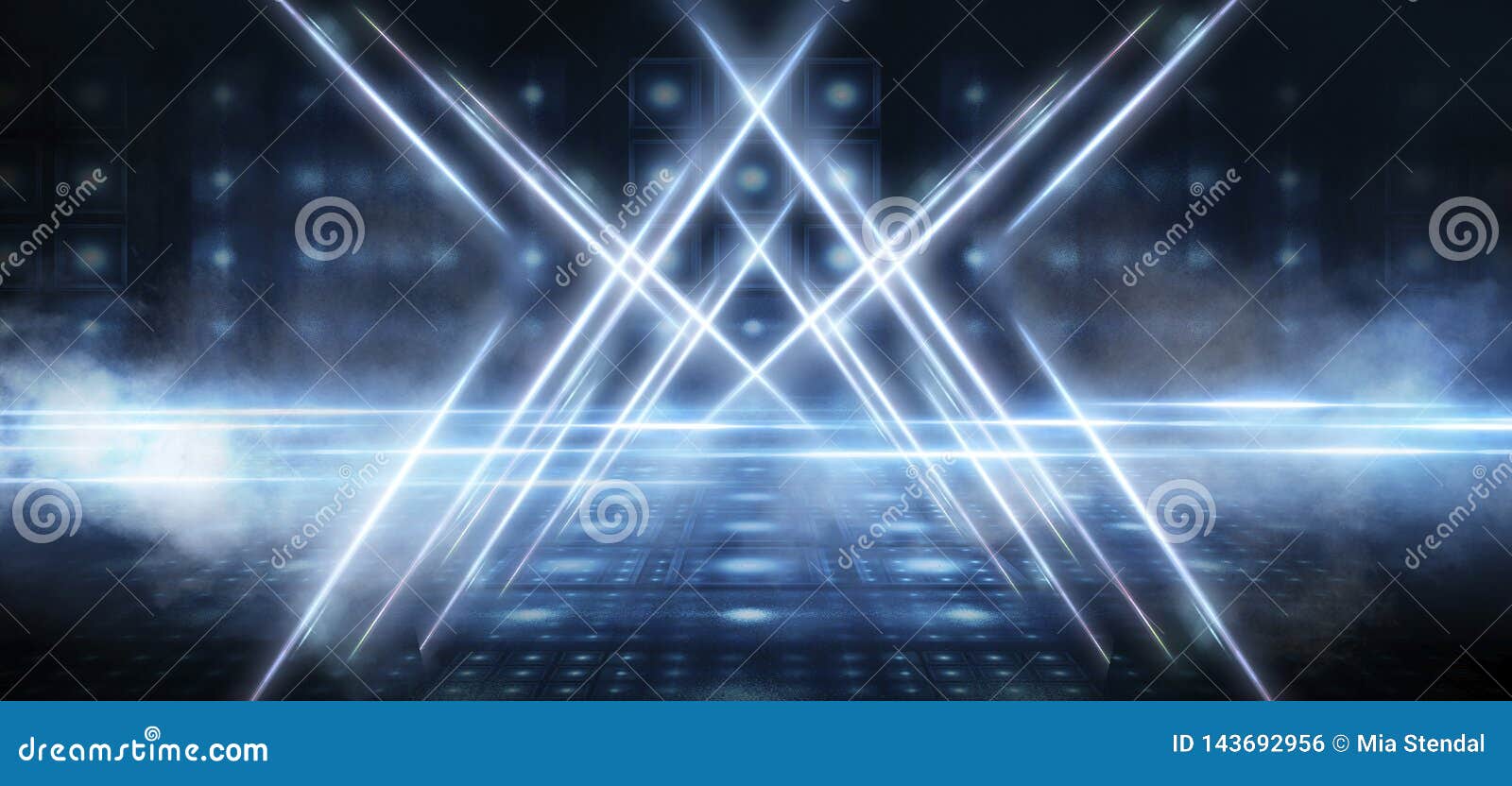 Abstract Blue Background with Rays of Neon Light, Spotlight, Reflection ...