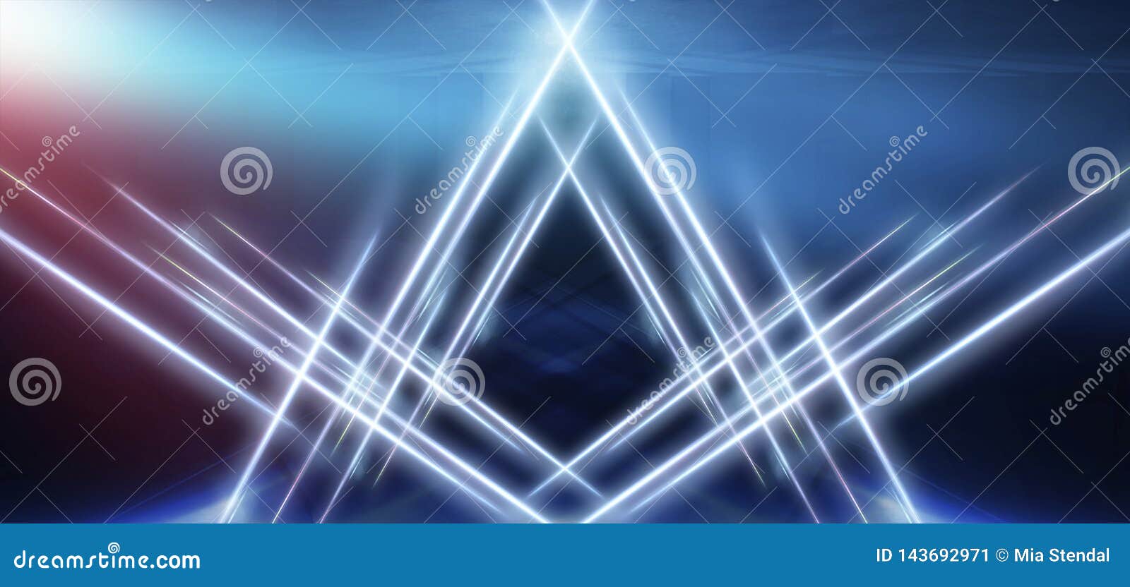 Abstract Blue Background with Rays of Neon Light, Spotlight, Reflection ...