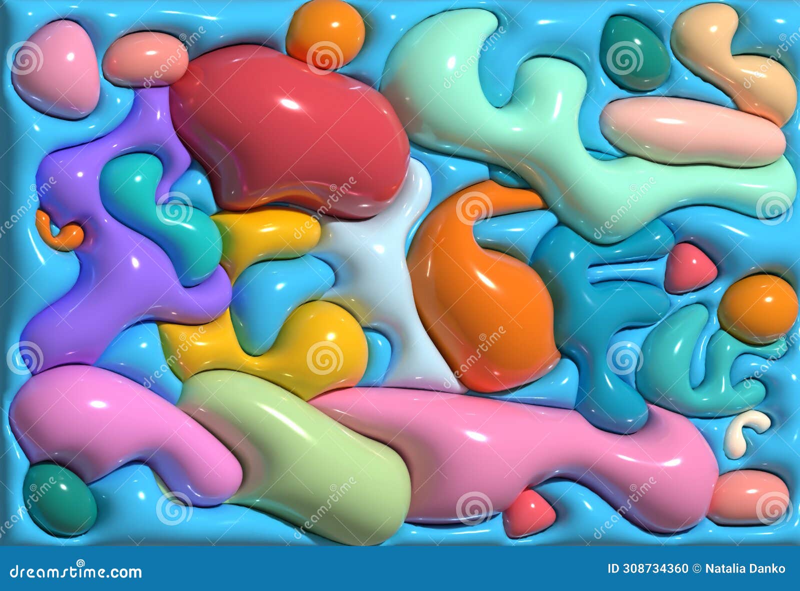 Abstract Blue Background with Various Inflated Figures, 3D Rendering ...