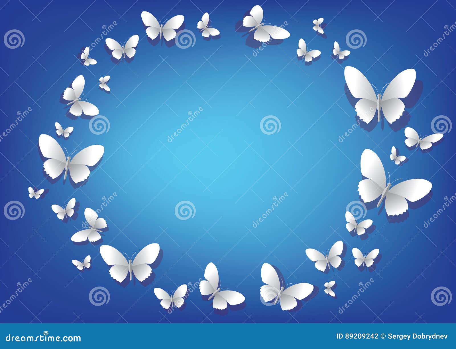 Abstract Blue Background with White Paper Butterflies Stock ...