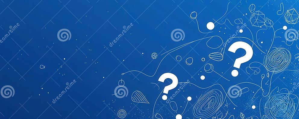 Abstract Blue Background with White Question Marks and Swirling Shapes ...