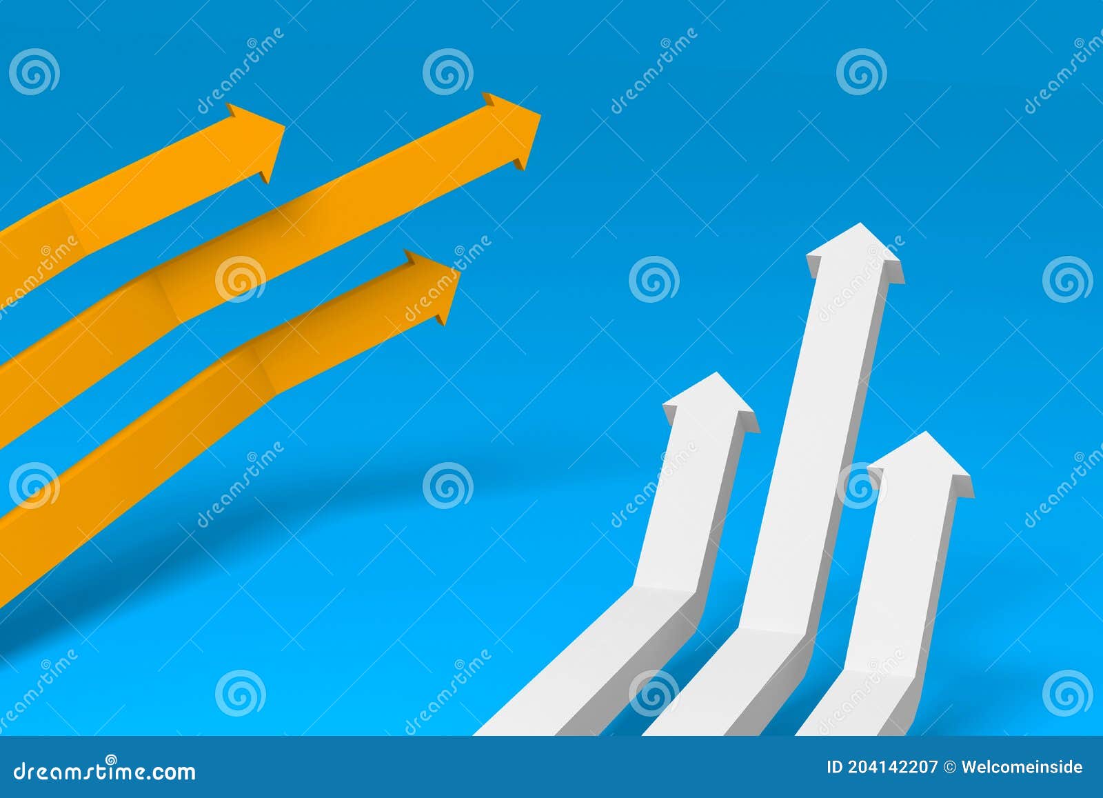Abstract Blue Background with Yelloow and White Progress Line Arrows ...