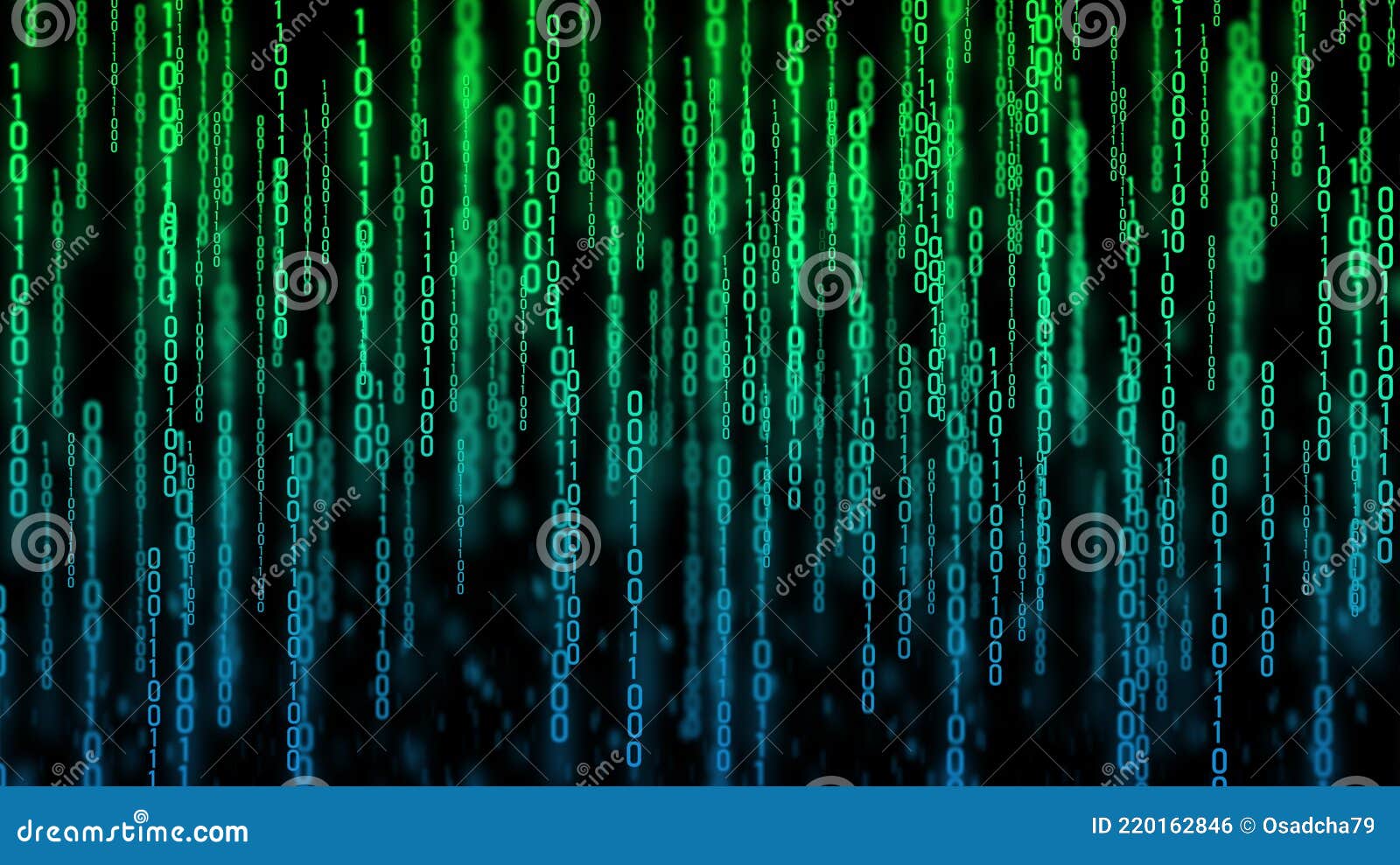 Abstract Blue Binary Code on a Black Background Stock Illustration ...