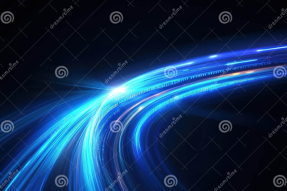Abstract Blue Binary Code Data Stream Background: Futuristic Technology, Digital Network, Cyber ...