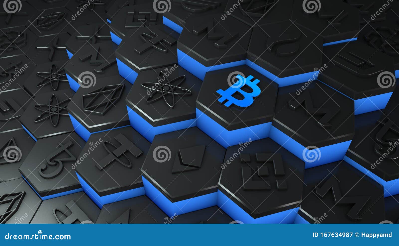 Abstract Blue Bitcoin Cryptocurrency with Blockchain Network Connection ...