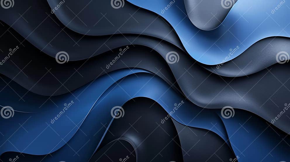 Abstract Blue and Black Wavy Background with a 3D Effect Stock ...