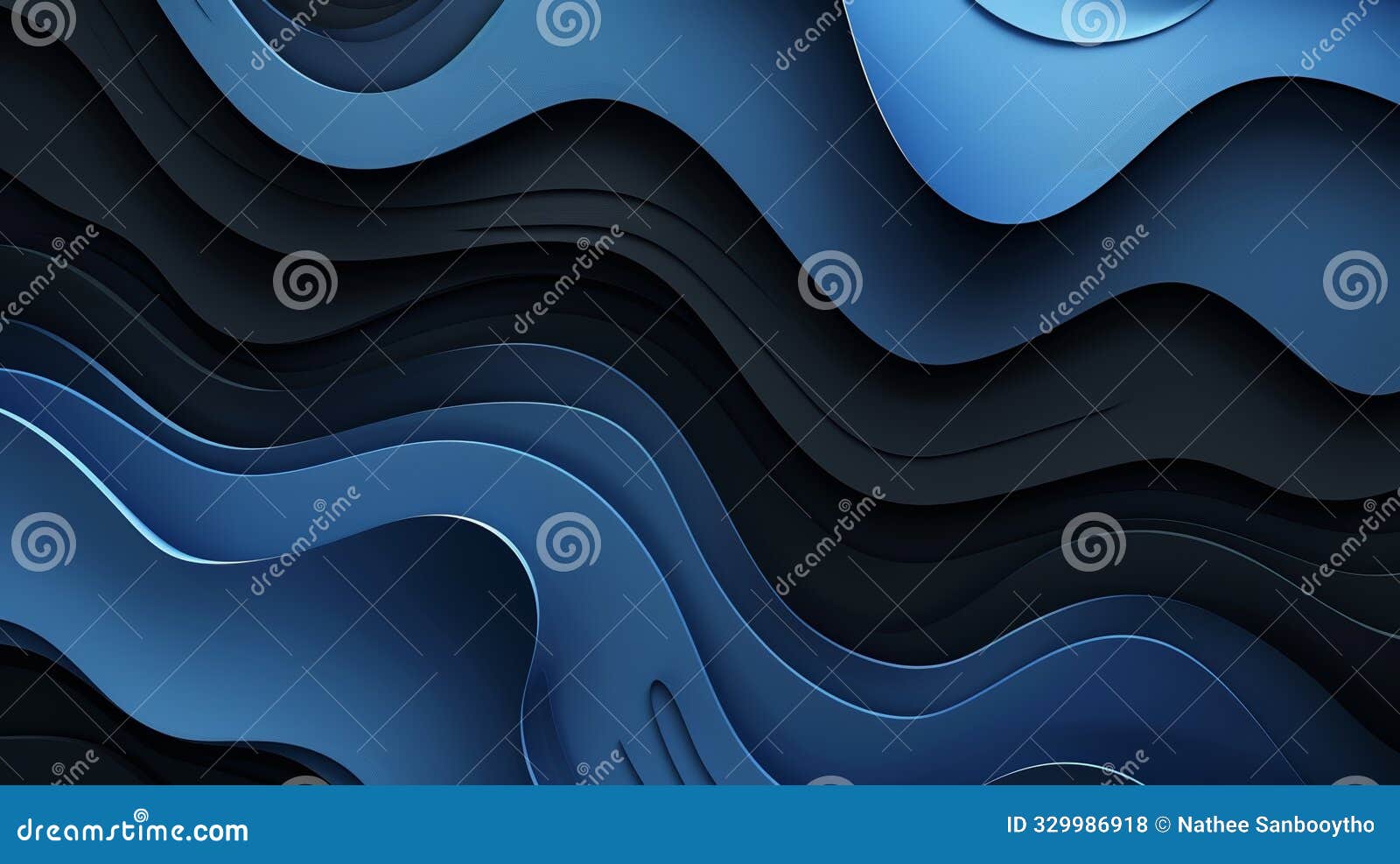 Abstract Blue and Black Wavy Background with Layered Paper Effect Stock ...