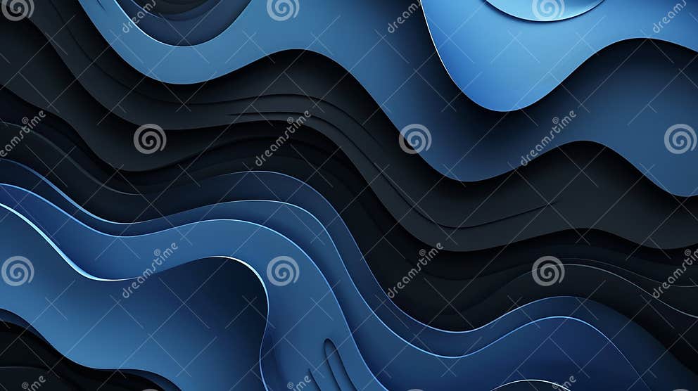 Abstract Blue and Black Wavy Background with Layered Paper Effect Stock ...