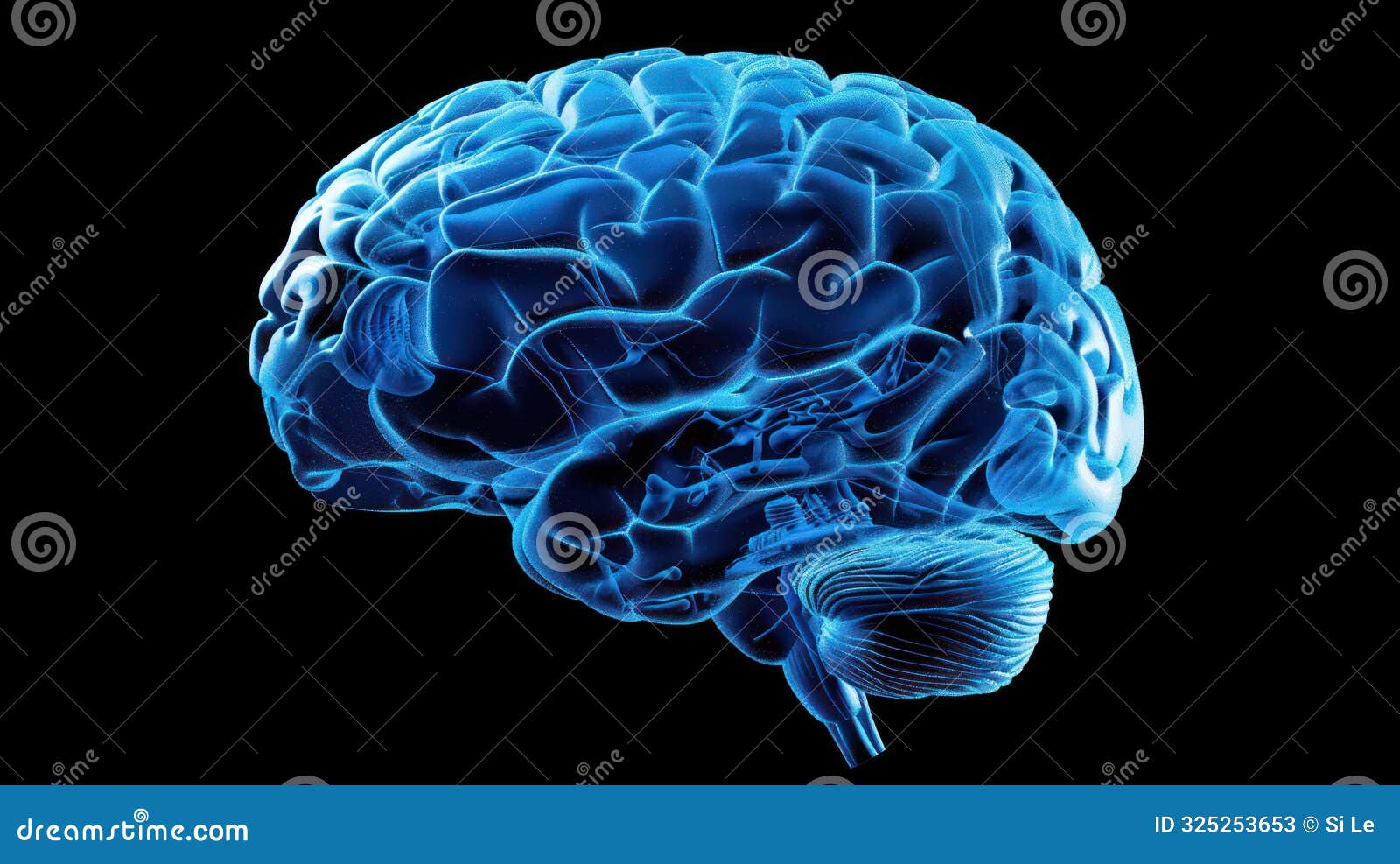 Abstract Blue Brain Illustration with Circuitry and Neurons ...