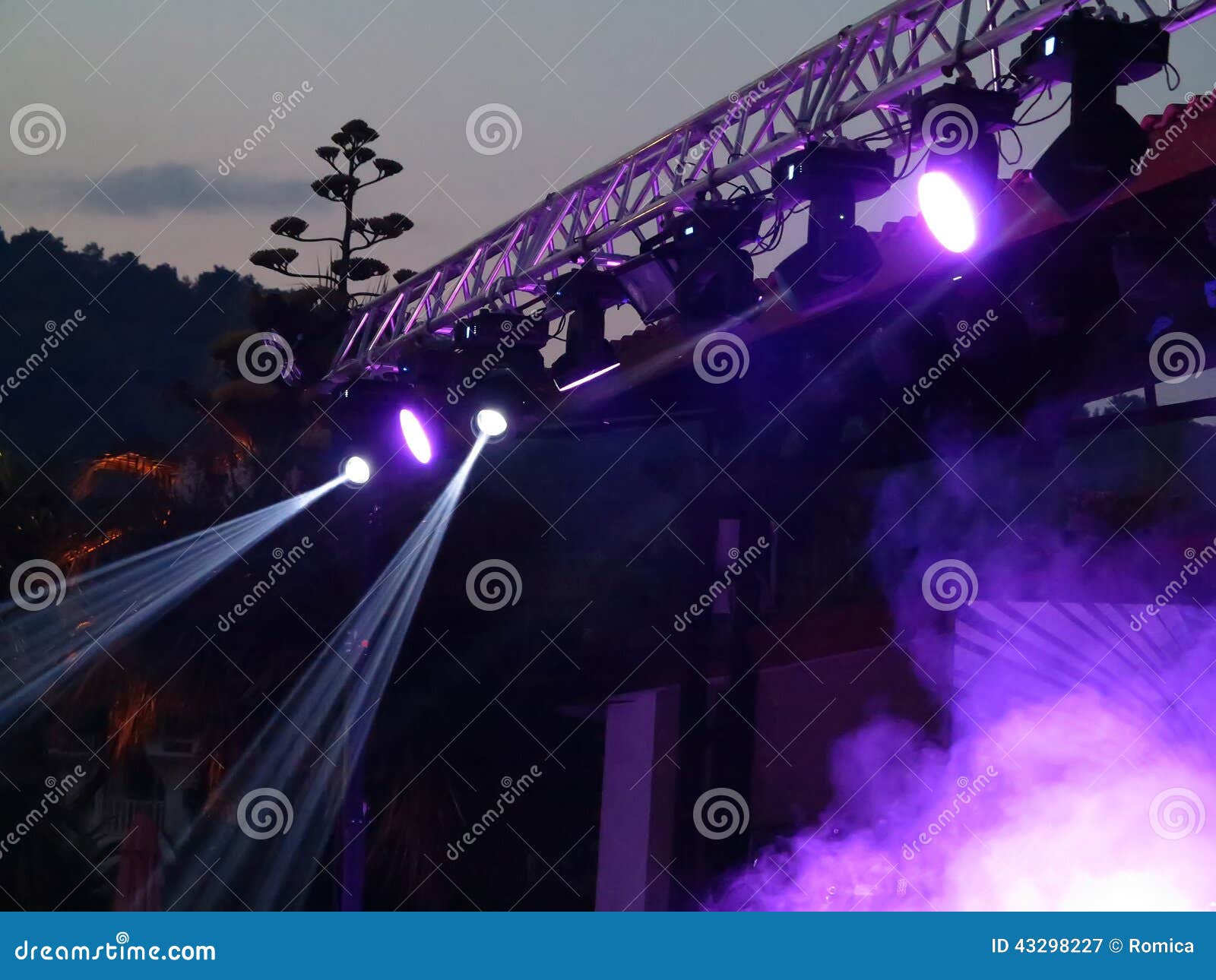 Abstract Blue Bright Spotlights in Open Air Stage Stock Image - Image ...