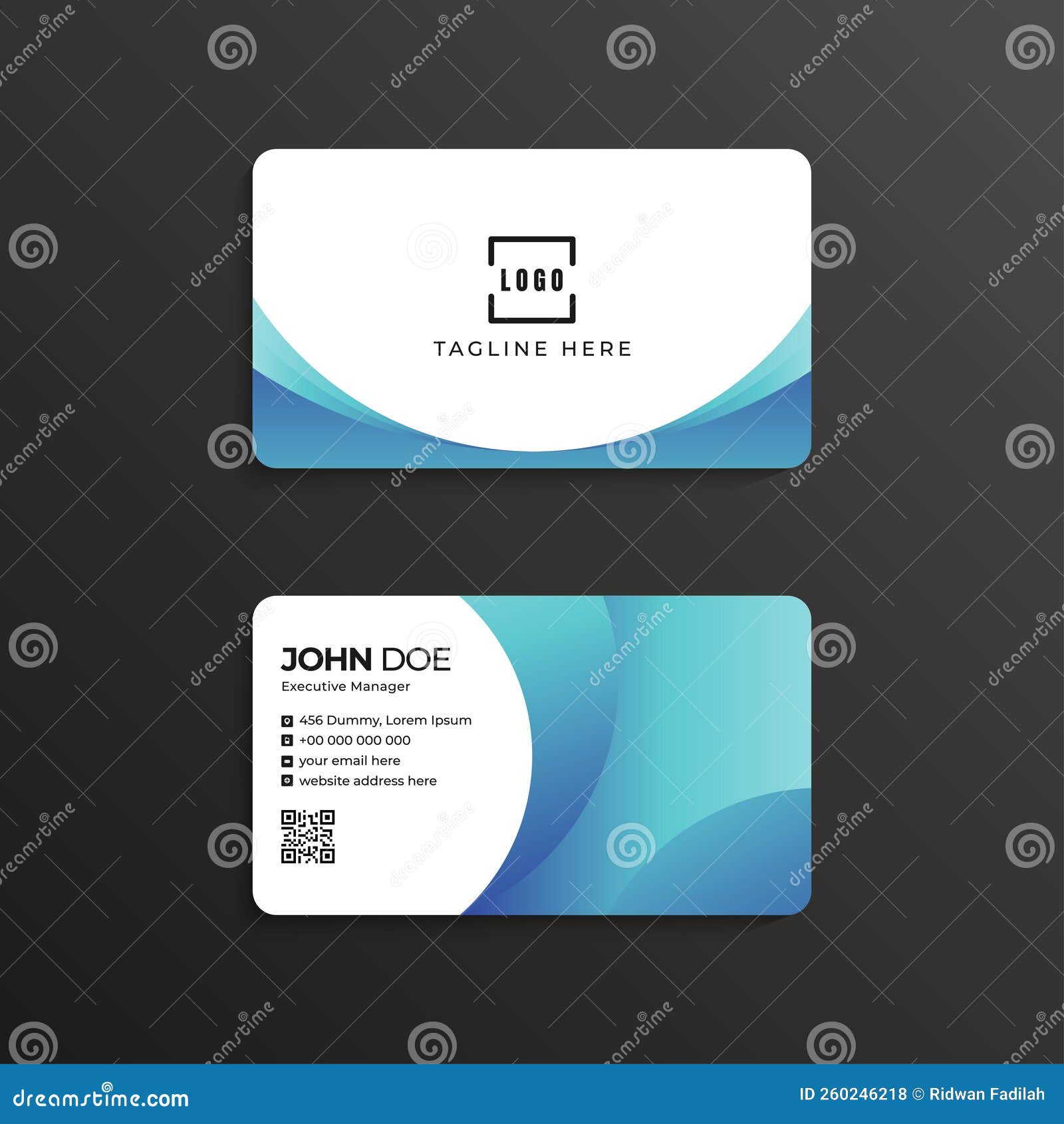 Round Corner Modern Abstract Blue Business Card Design Template Stock ...