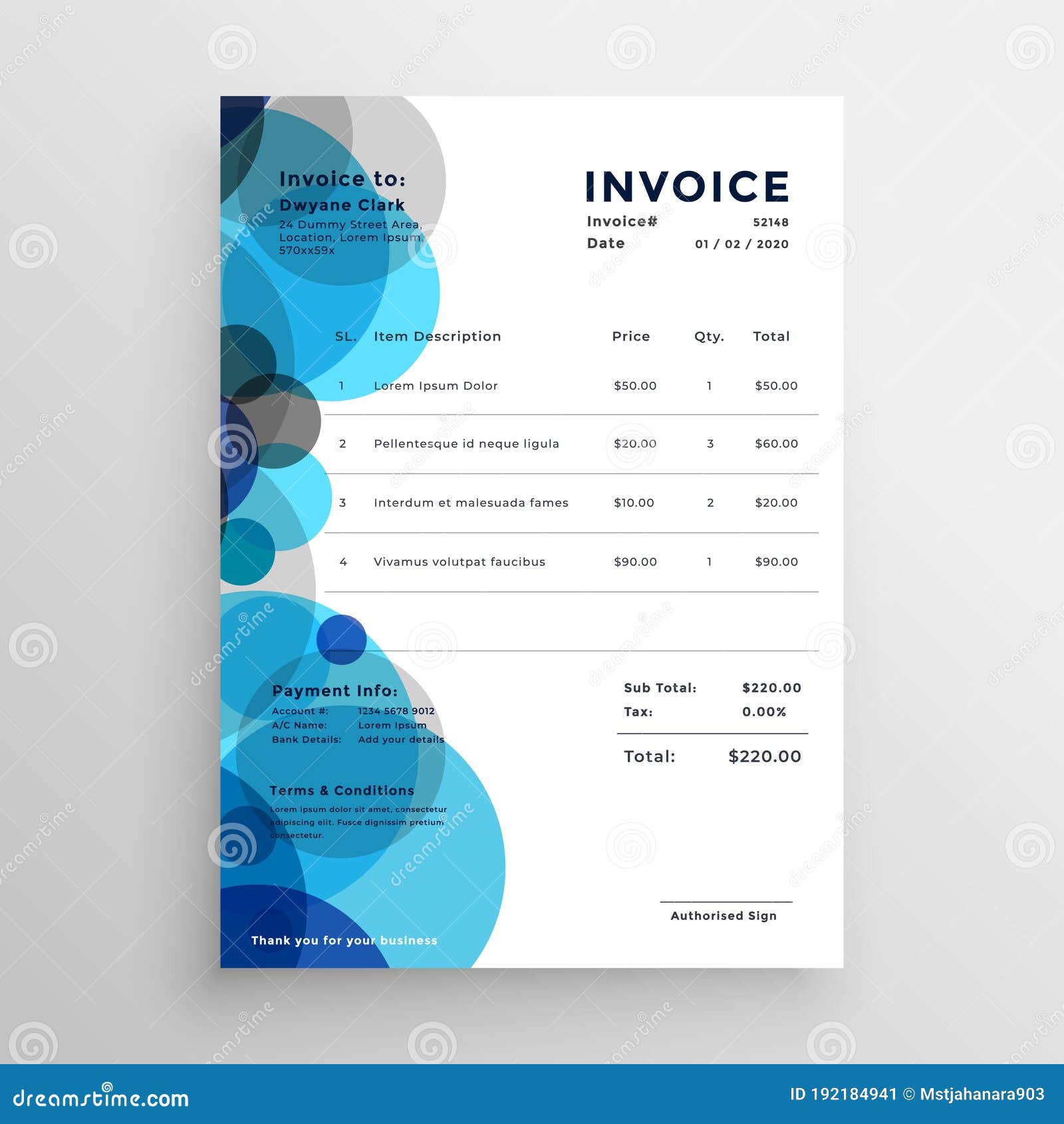 Abstract Blue Circle Invoice Template Design Stock Vector ...