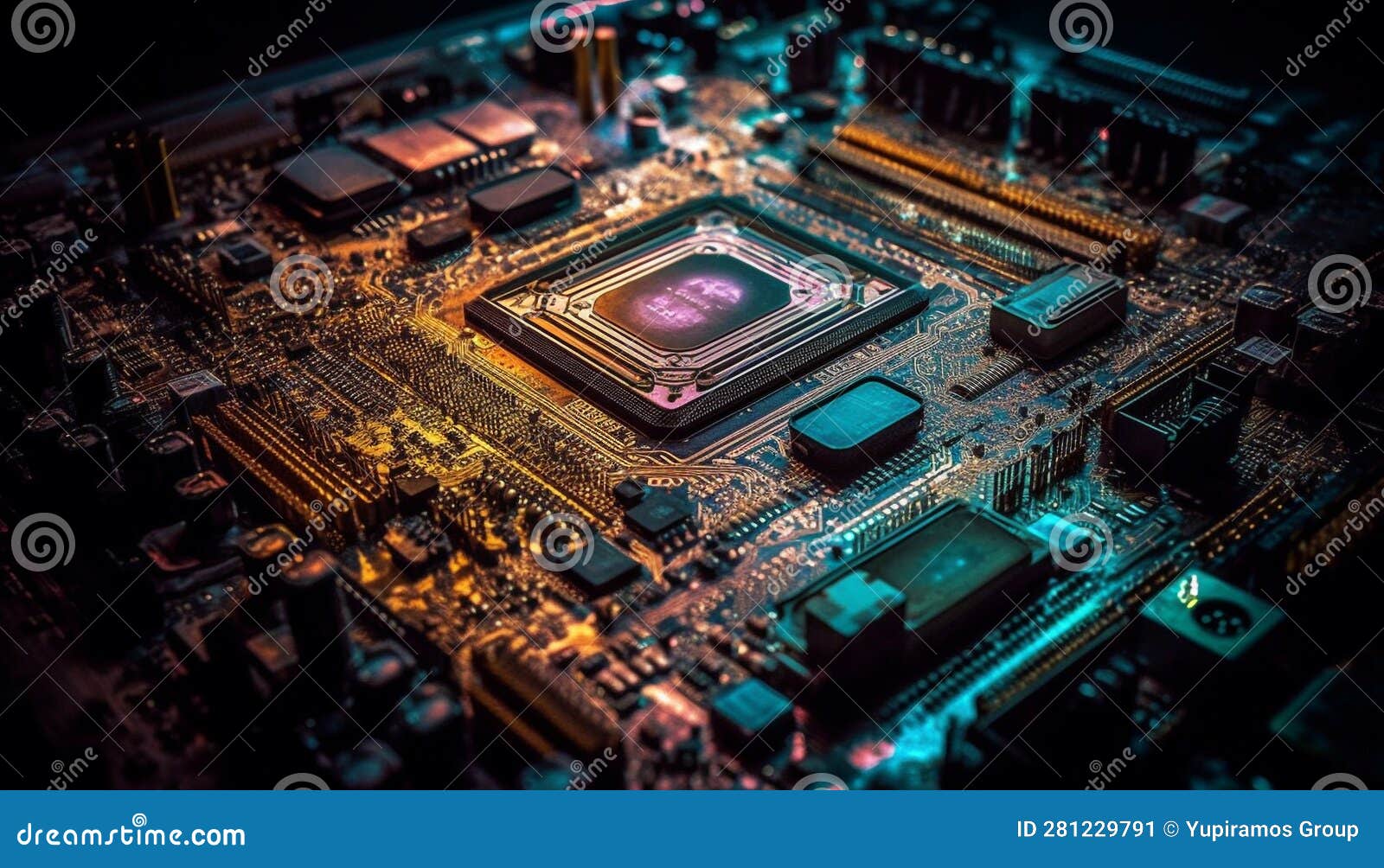 Abstract Blue Circuit Board with Complex Computer Chip and ...