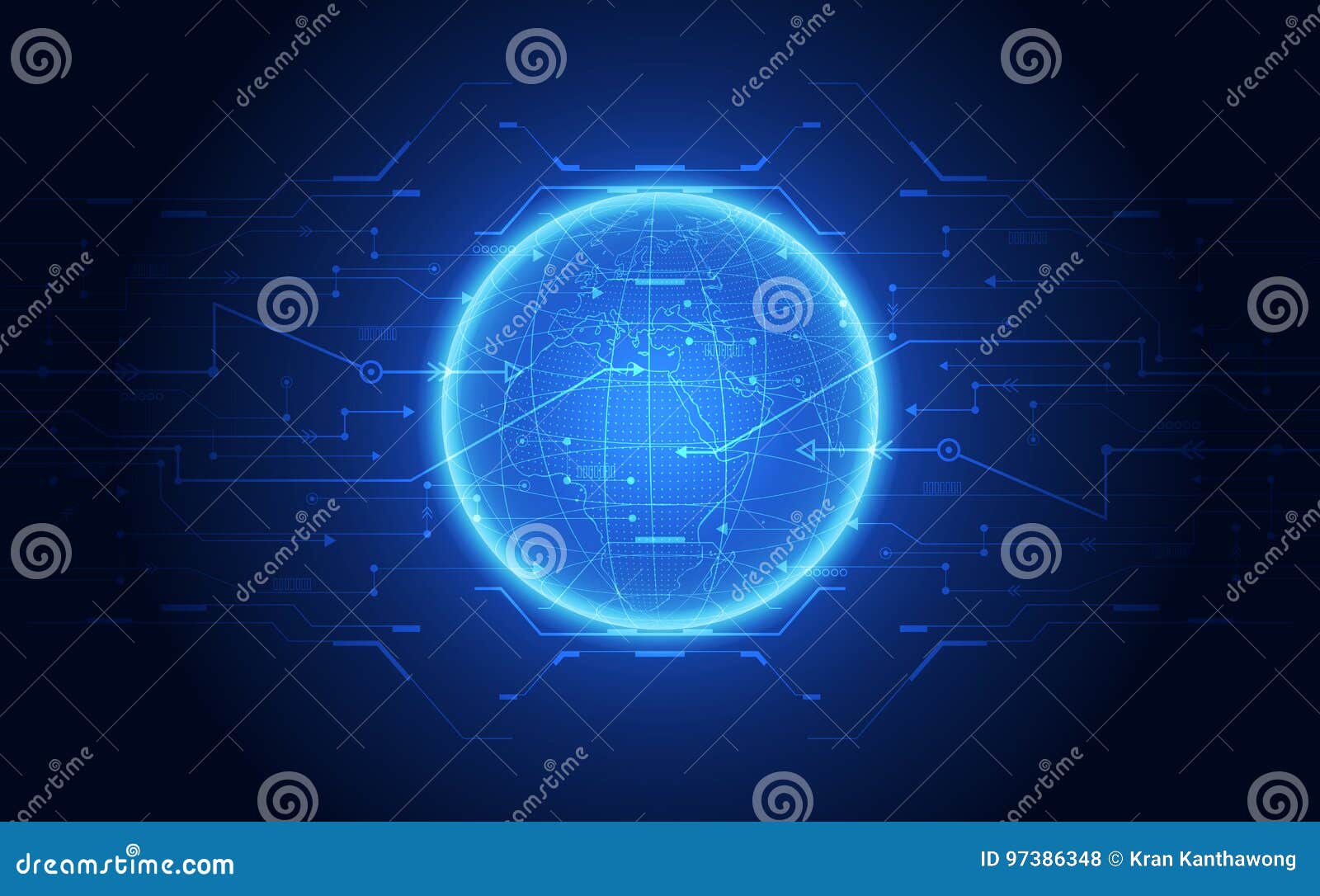 Abstract Blue Circuit Digital Technology Connection on Earth Concept ...