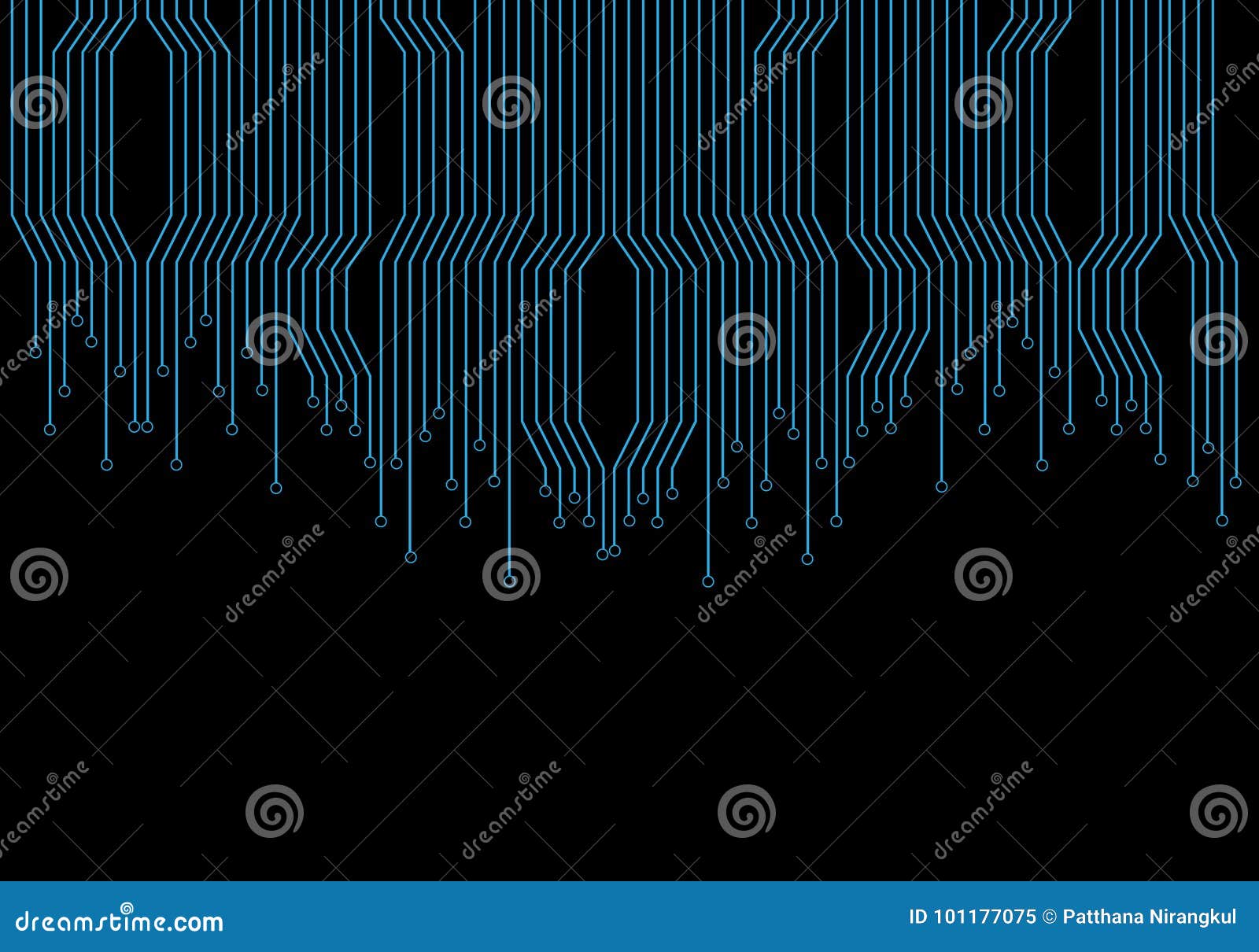 Abstract Blue Circuit Technology on Black Background Vector. Stock ...