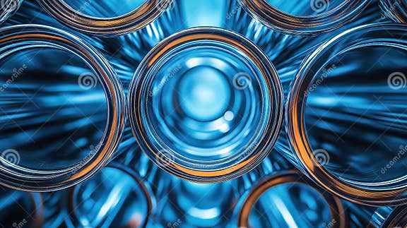 Abstract Blue Circular Patterns in Reflective Glass Tubes Stock Image ...