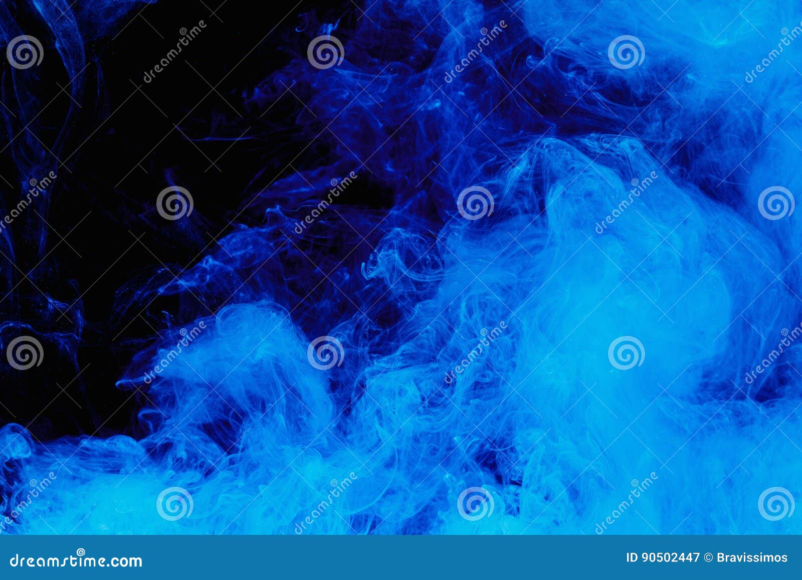 Abstract Blue Cloud Pattern of White Smoke on a Black Background. Stock ...