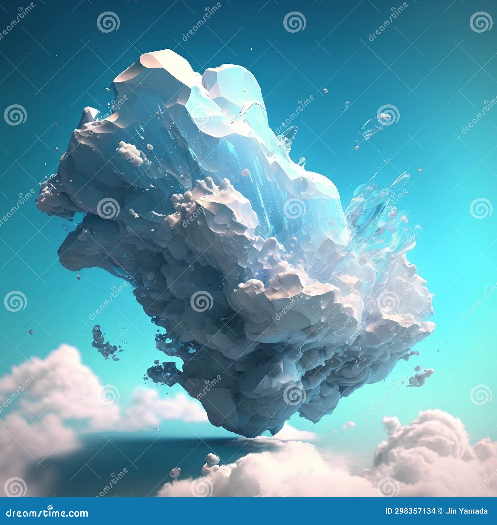 Abstract Blue Cloud with Water Splashes on Blue Sky Background. 3d ...