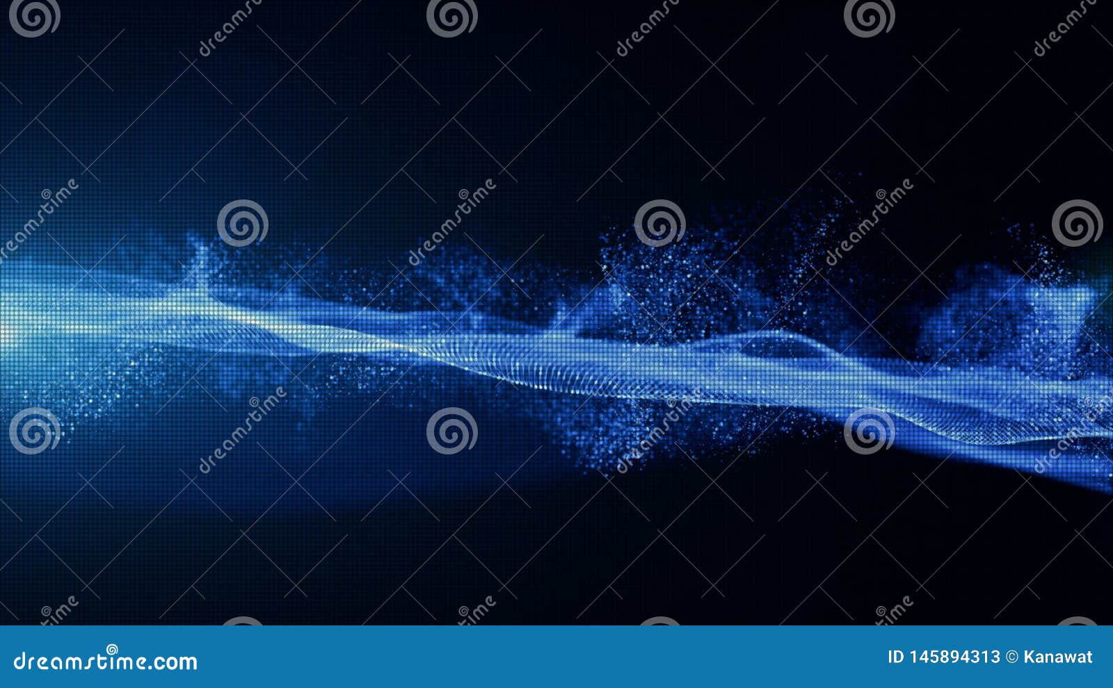 Abstract Blue Color Digital Particles with Dust and Light Background ...