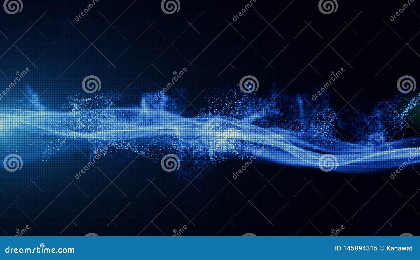 Abstract Blue Color Digital Particles with Dust and Light Background ...