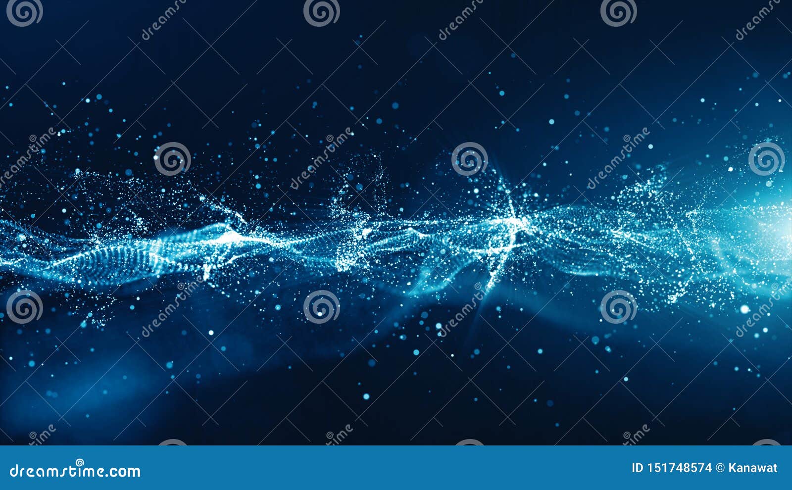 Abstract Blue Color Digital Particles Wave with Bokeh and Light ...