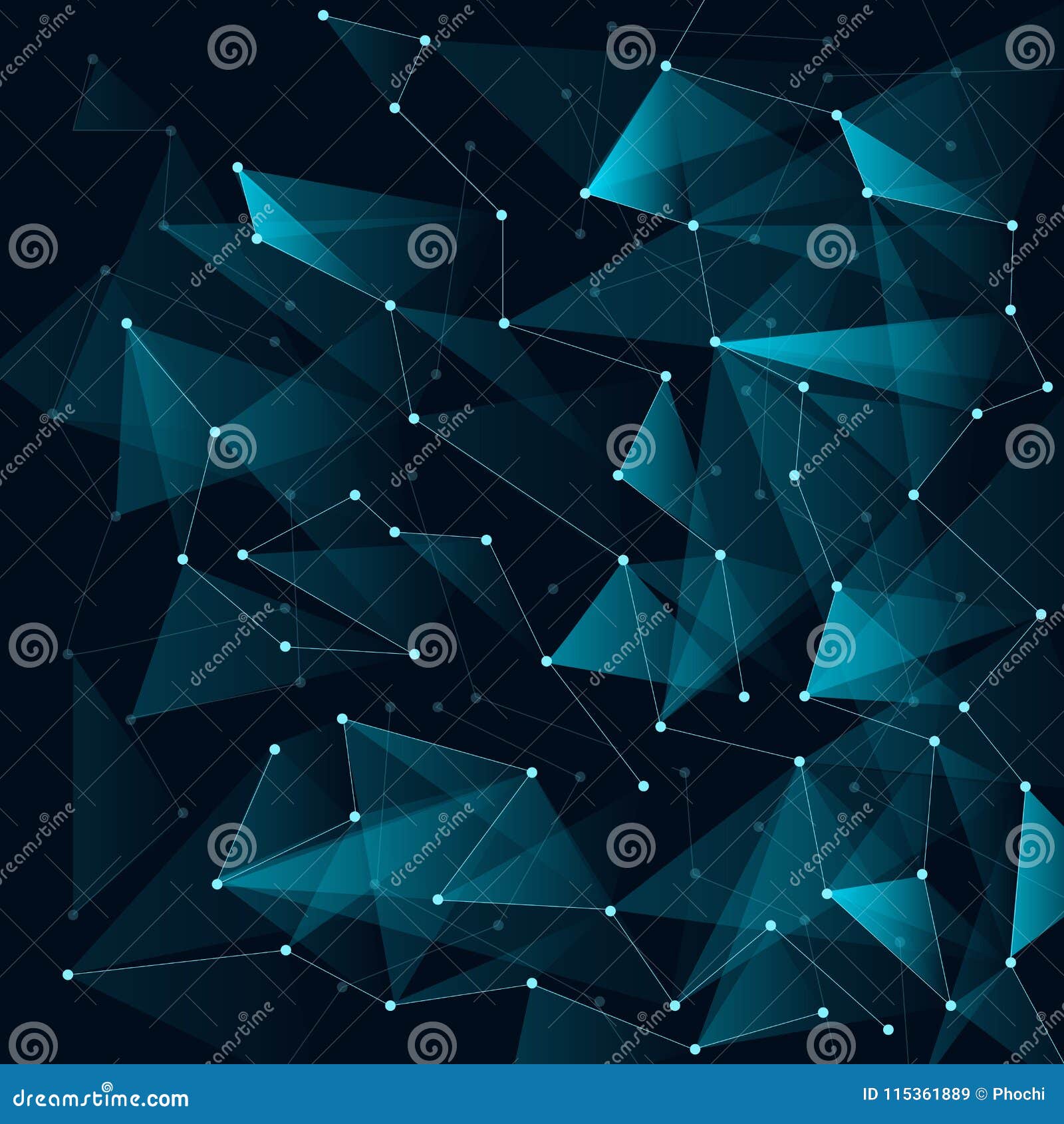 Abstract Blue Color Triangles and Low Polygon with Lines Connect Stock ...