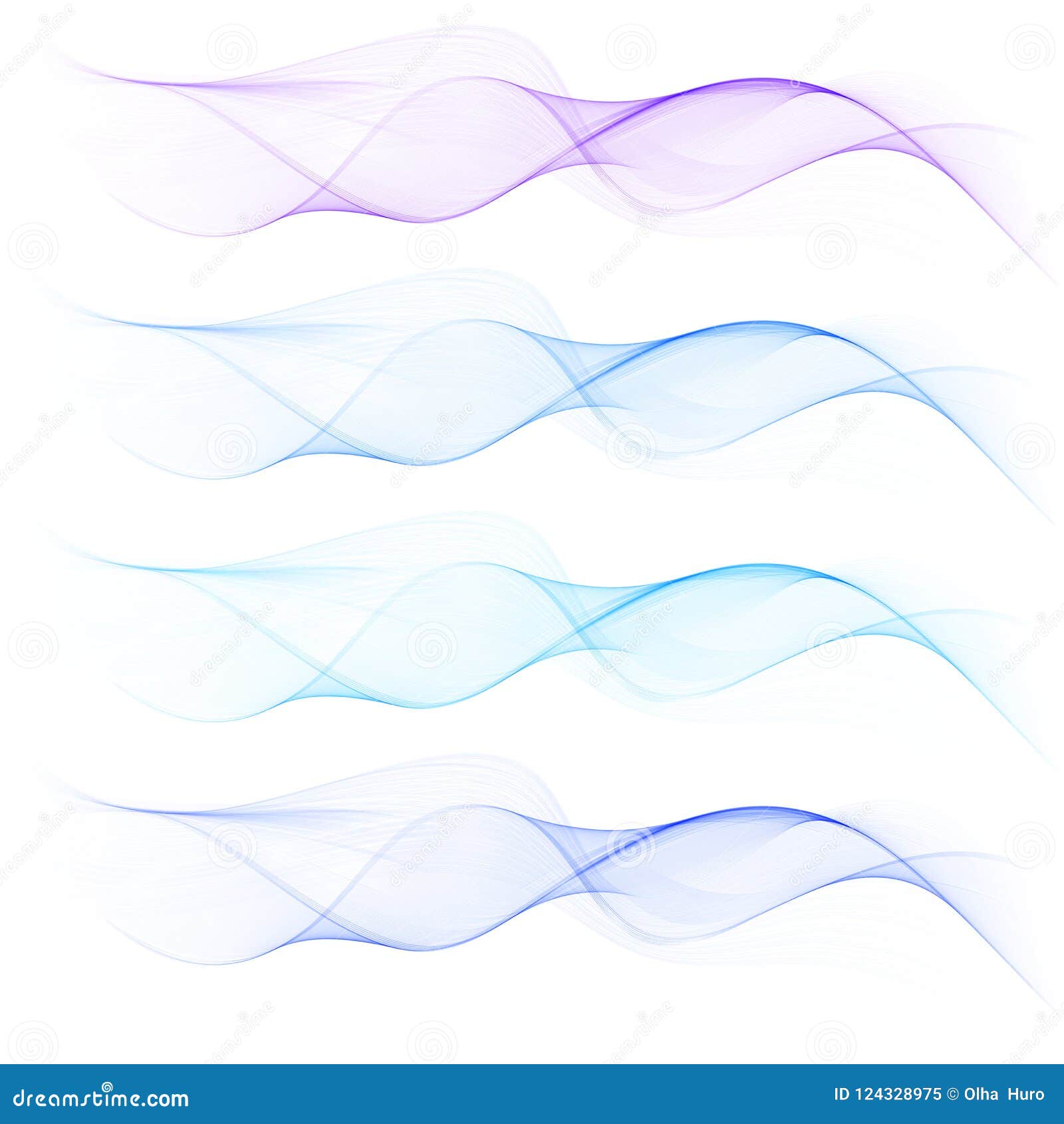 Abstract Blue Color Wave Design Element. Set Blue Wave Stock Vector ...