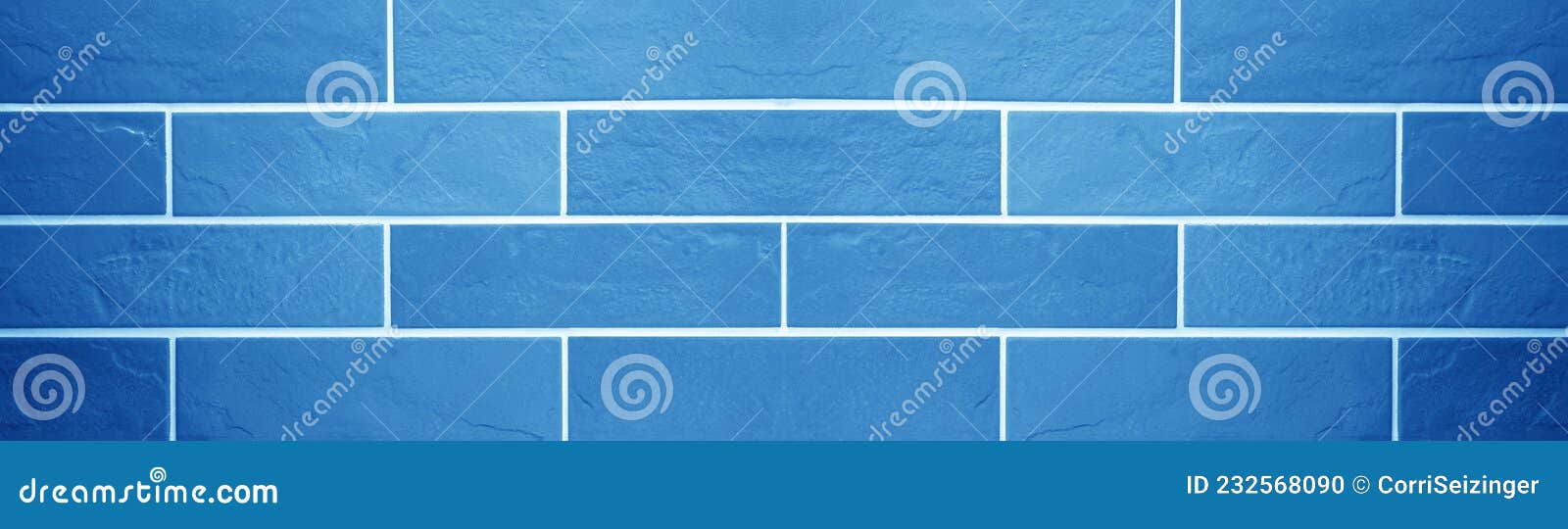 Abstract Blue Colored Brick Tiles Wall Texture Wide Background Banner ...