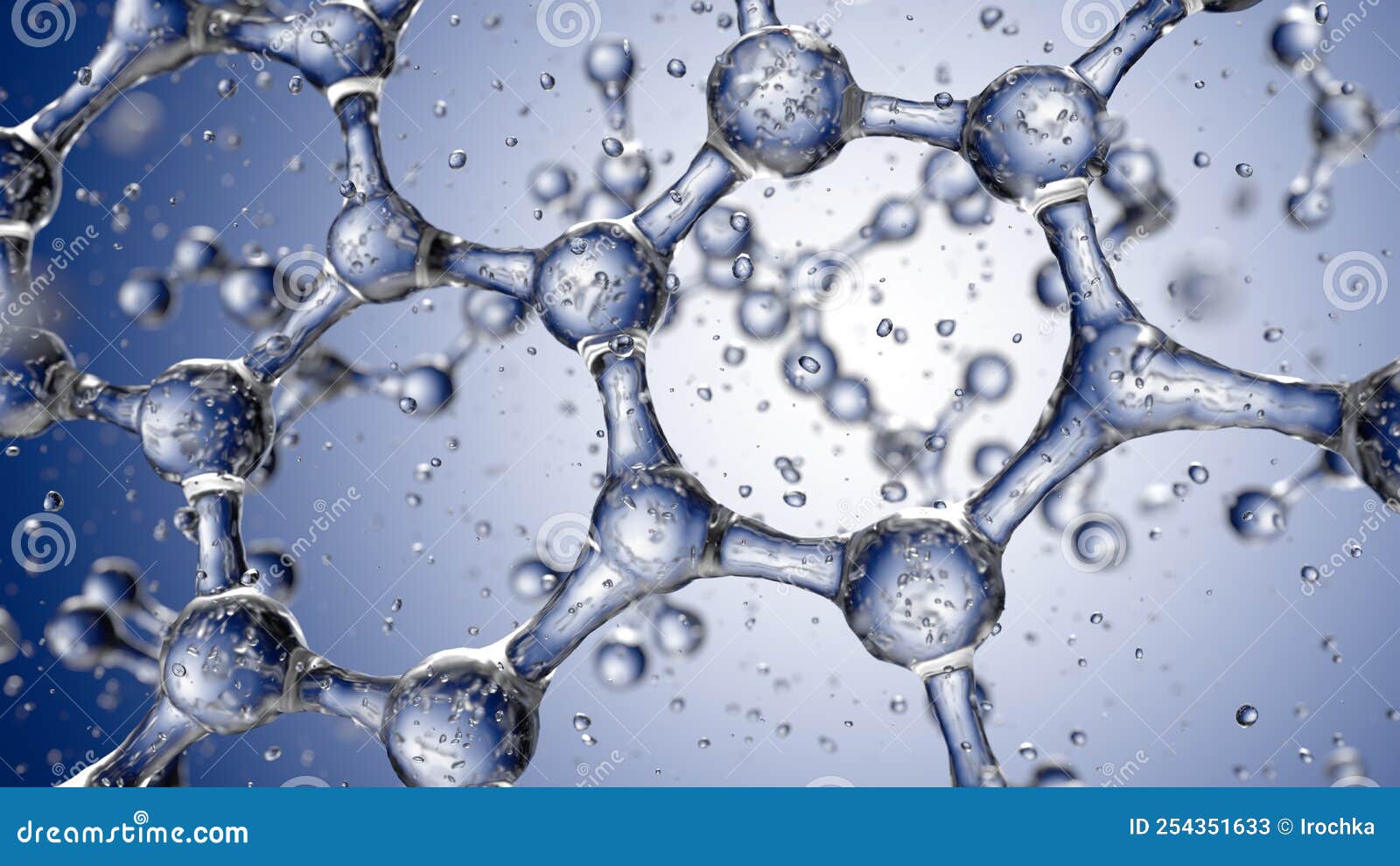 Abstract Blue Connected Glass Bubbles Molecule Background. 3D Rendering ...